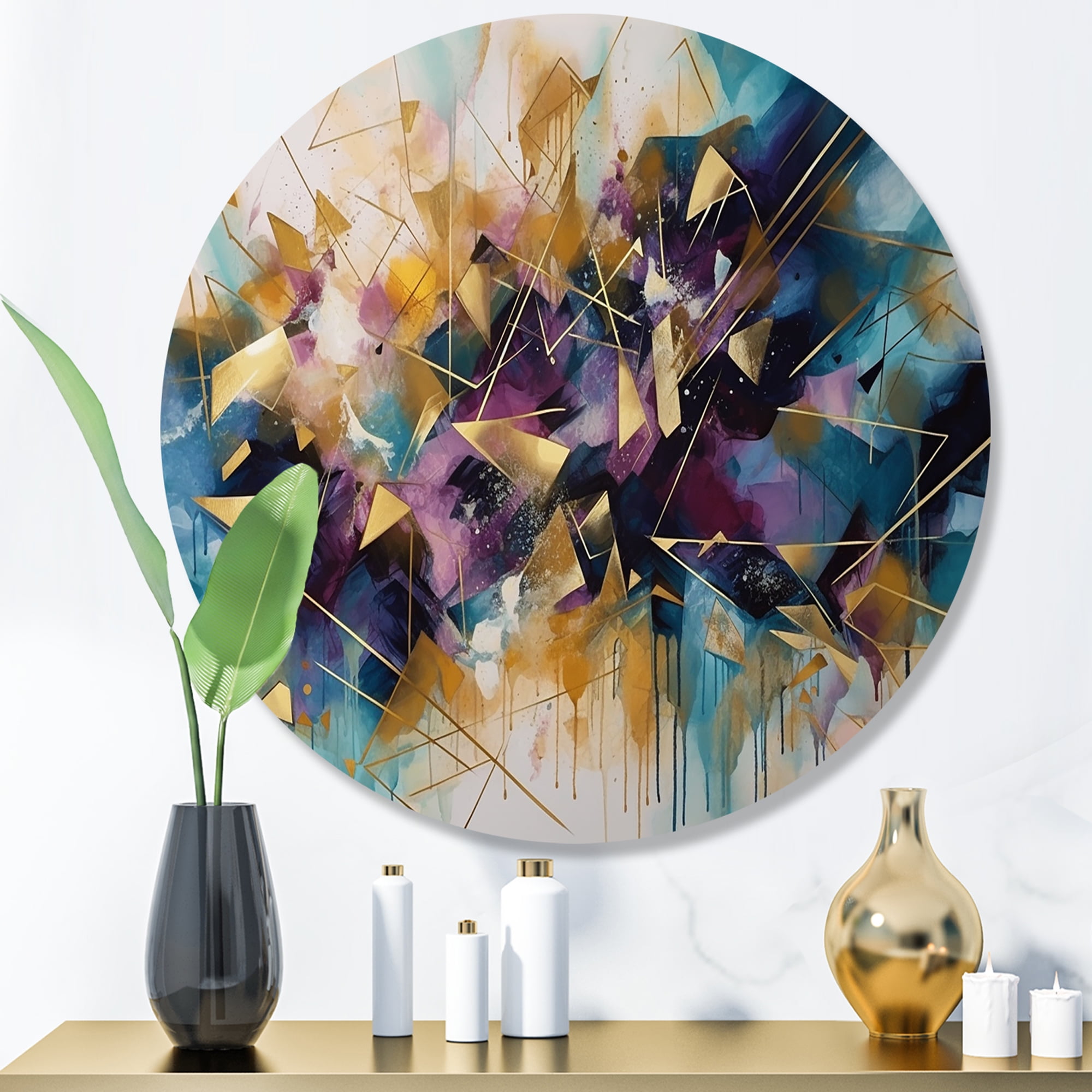 Designart "Explosive Gold Triangular Elegance II" Modern Geometric ...