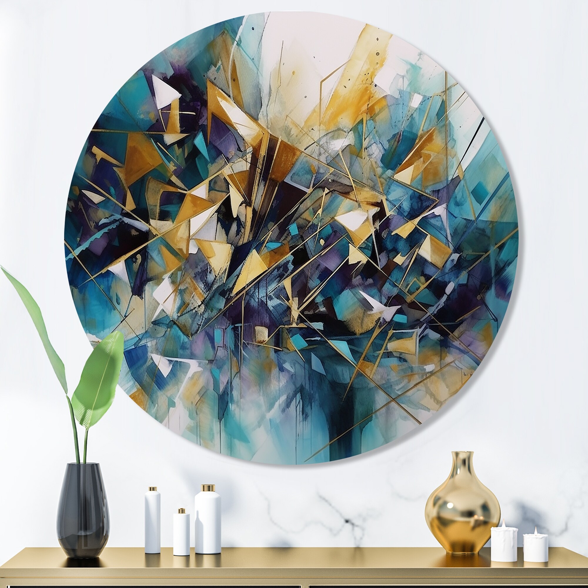 Designart "Explosive Gold Triangular Elegance III" Modern Geometric ...