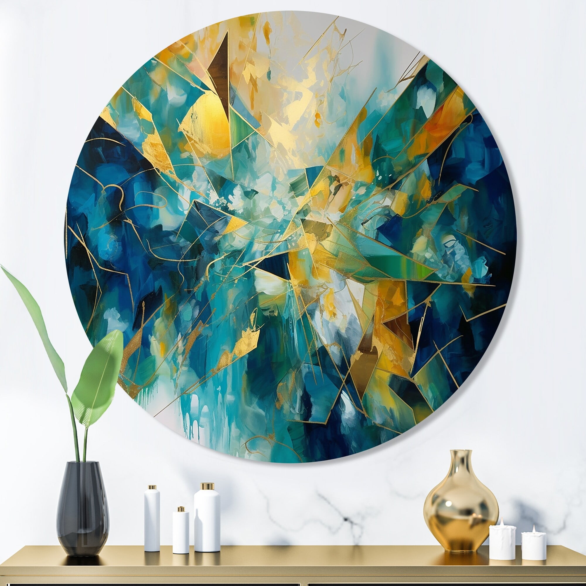 Designart "Explosive Gold Triangular Elegance VI" Modern Geometric ...