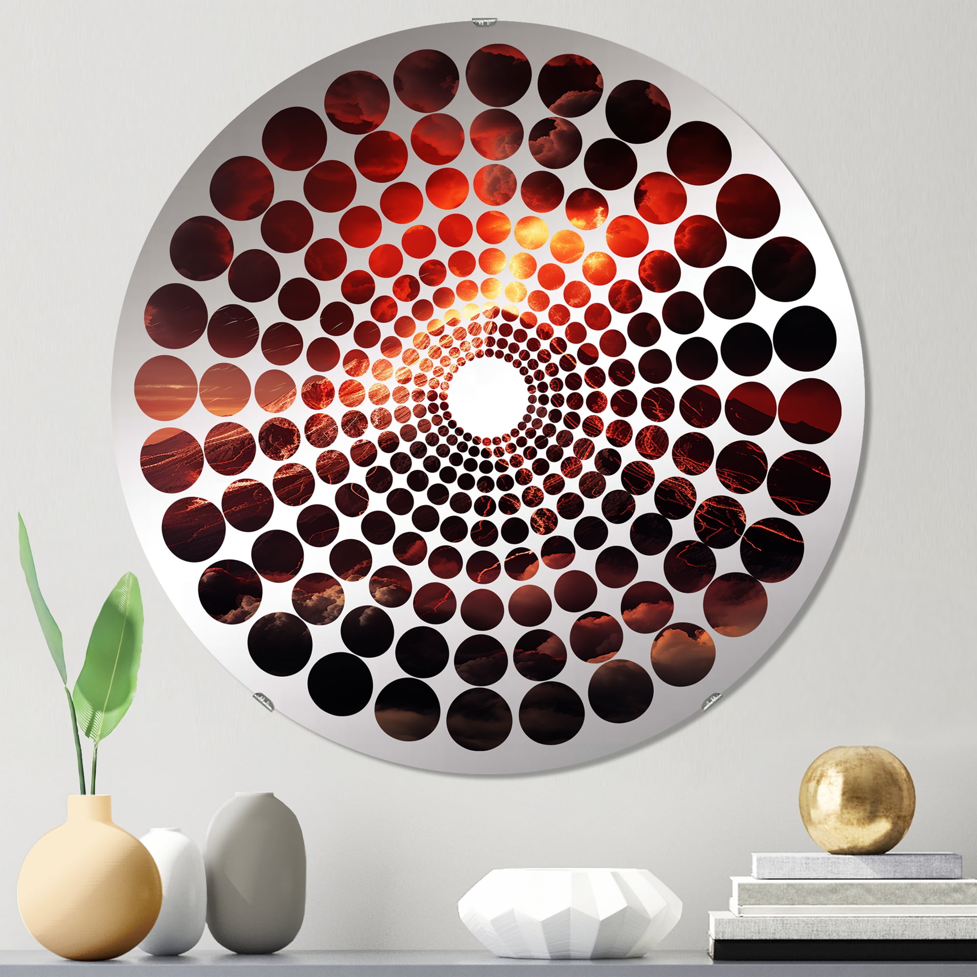Designart "Explosive Volcanic Fury VI" Volcano Radial Dot Round Wall ...