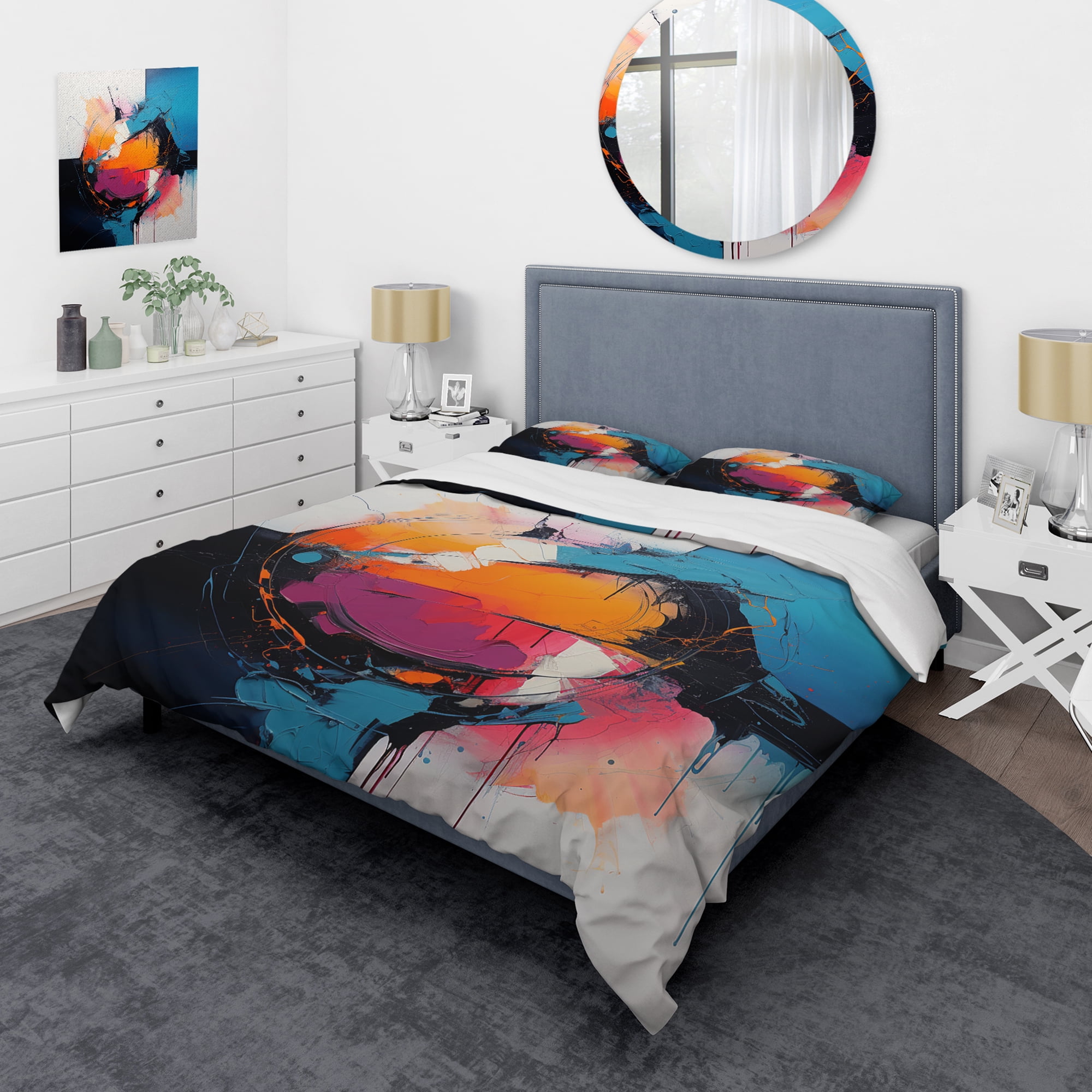 Designart "Expression of Blue and Pink Paint Ink V" Abstract Fractal ...