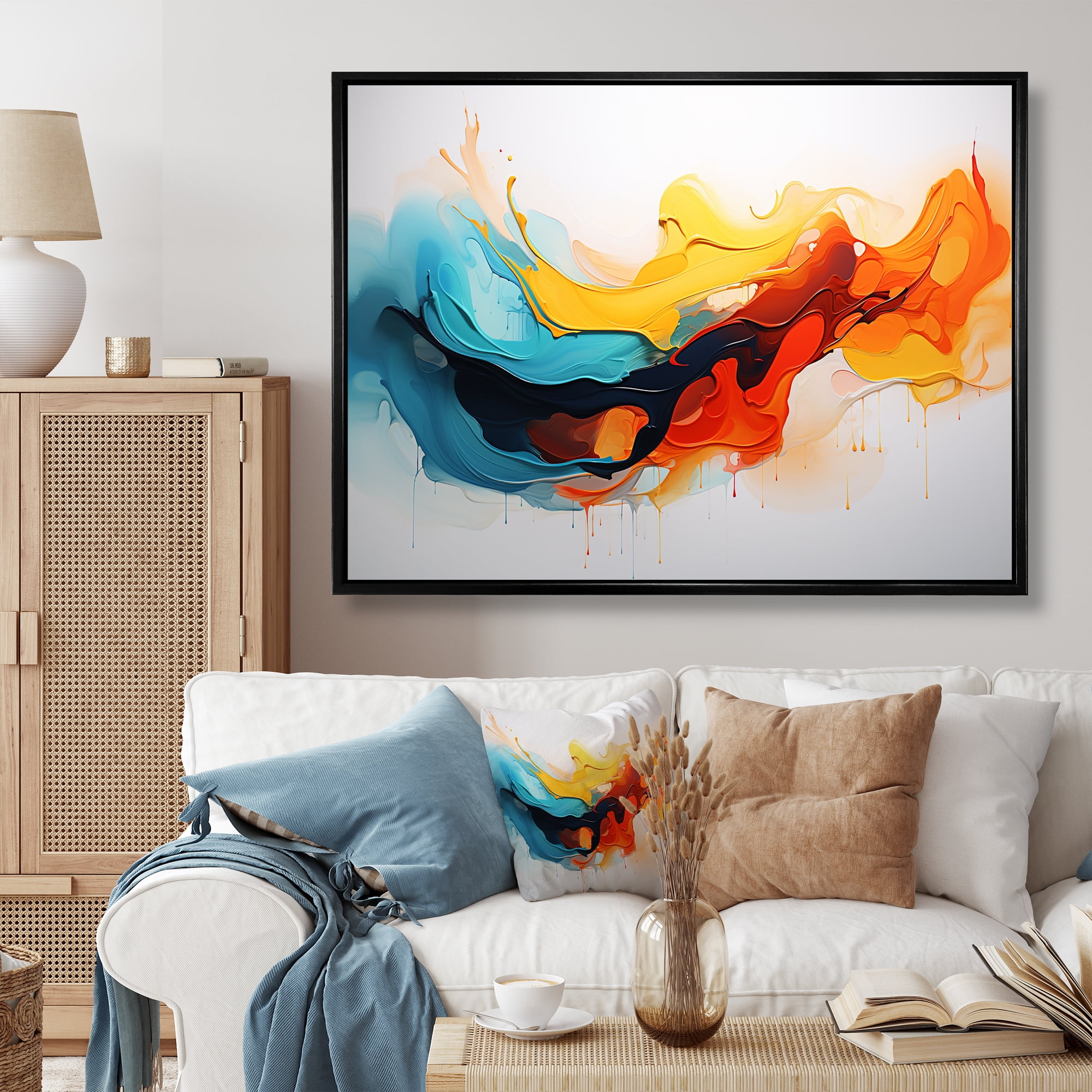 Designart "Expression of Yellow Fractal Paint Waves VII" Abstract ...