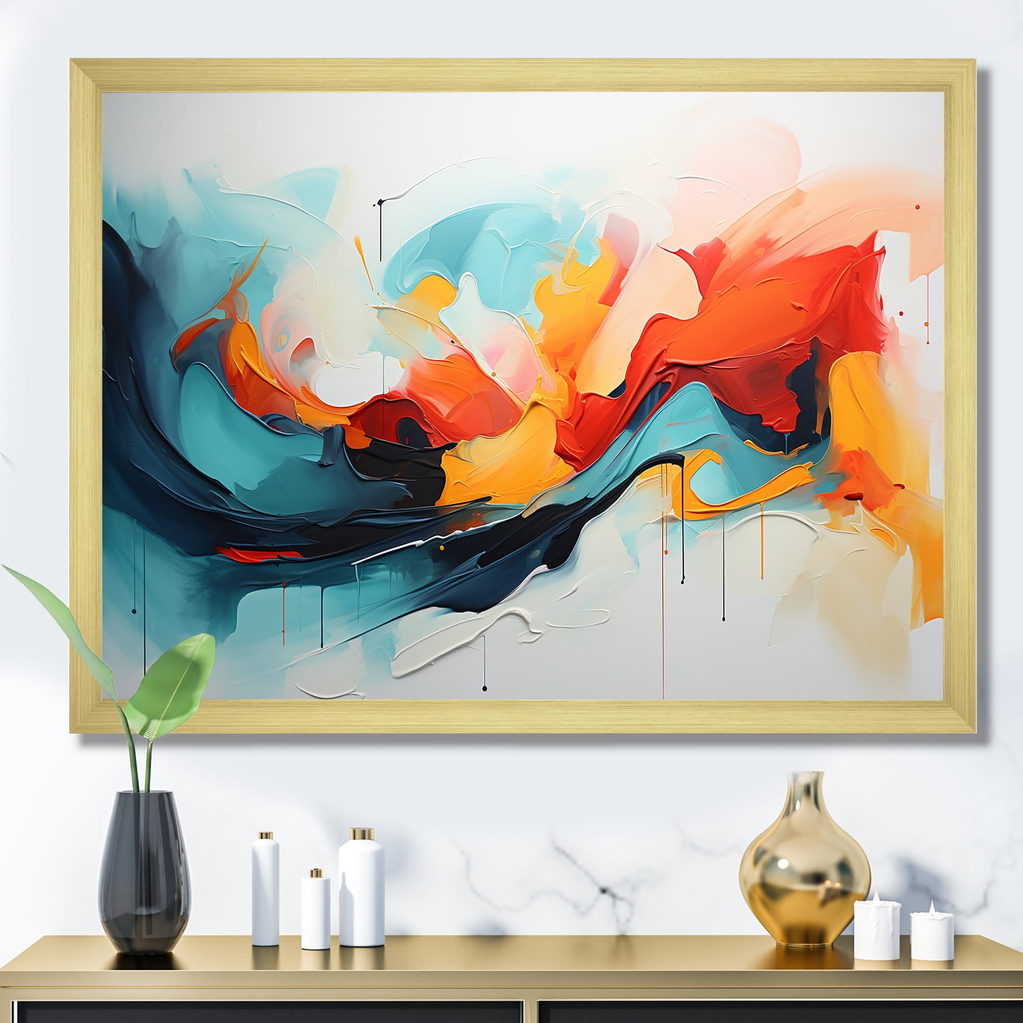 Designart "Expressionism in Colorful Abstract II" Abstract Framed Wall Art Decor - Modern Blue ...