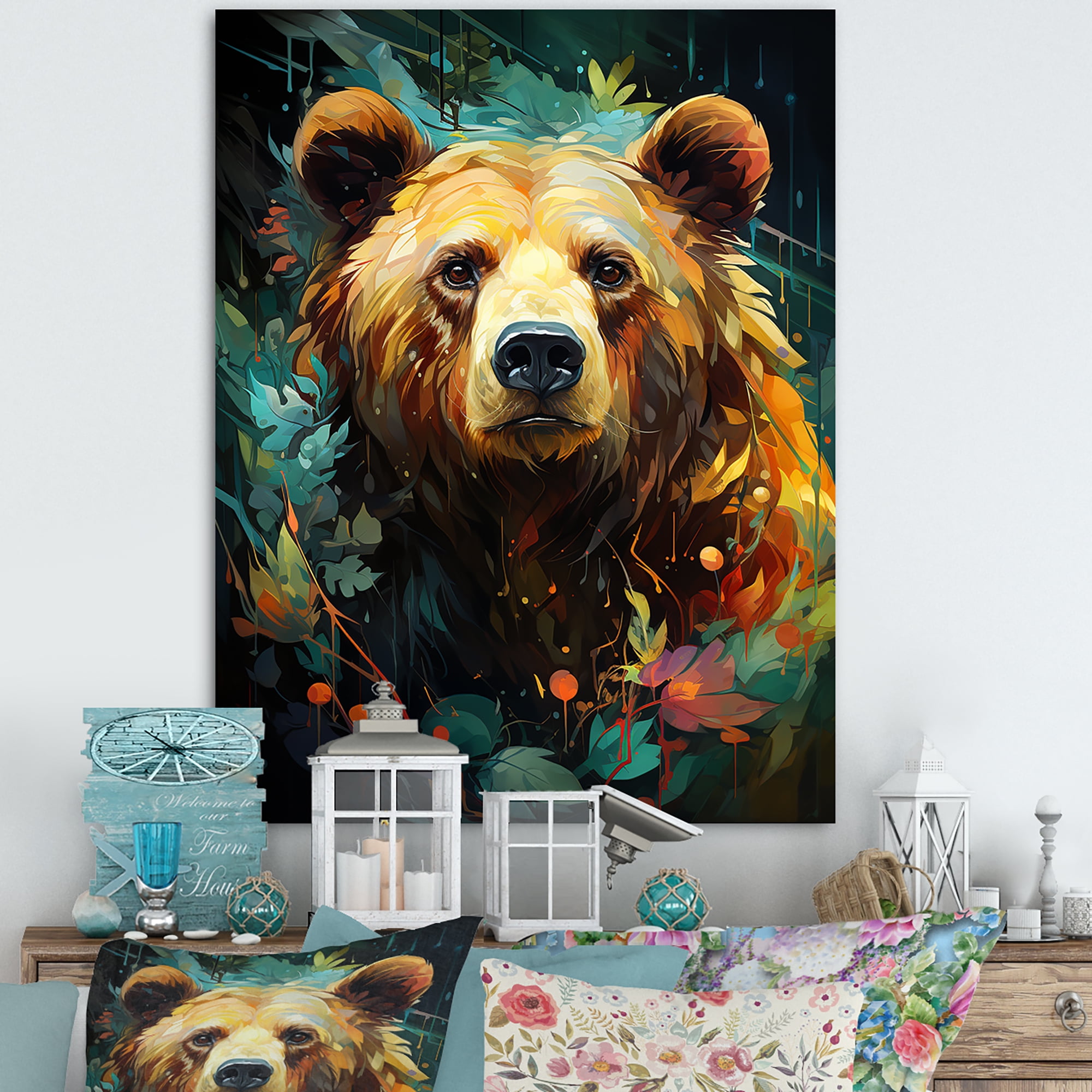 Designart "Expressionist Grizzly Bear Energy" Animals Bear Canvas Art ...