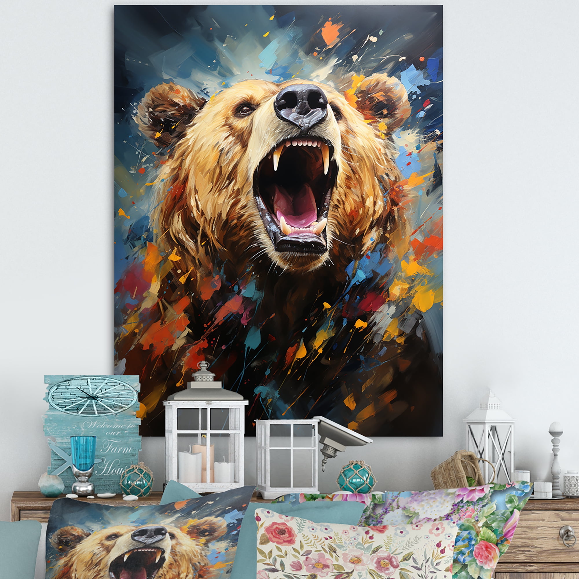 Designart "Expressionist Grizzly Bear Energy I" Animals Bear Wall Art Prints - Walmart.com