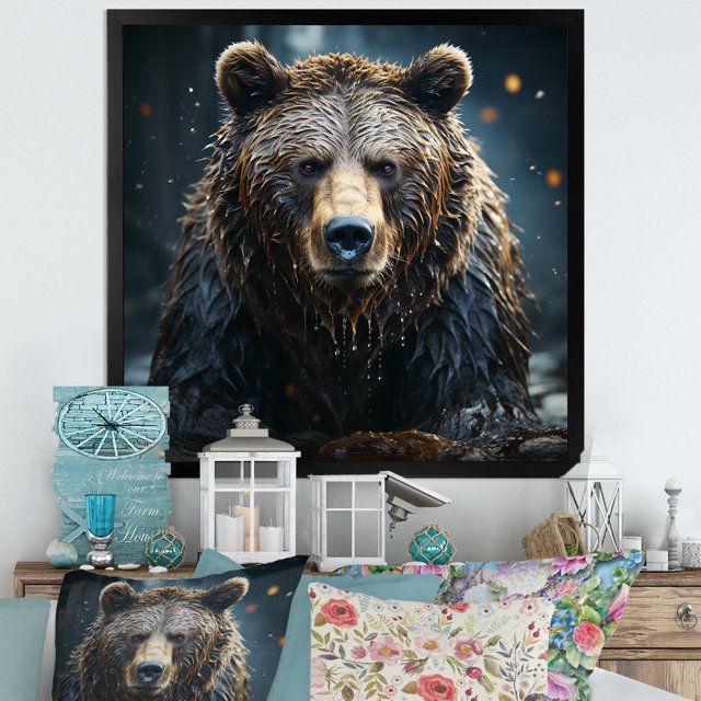 Designart "Expressionist Grizzly Bear Representation" Animals Bear Picture Framed Canvas Wall ...
