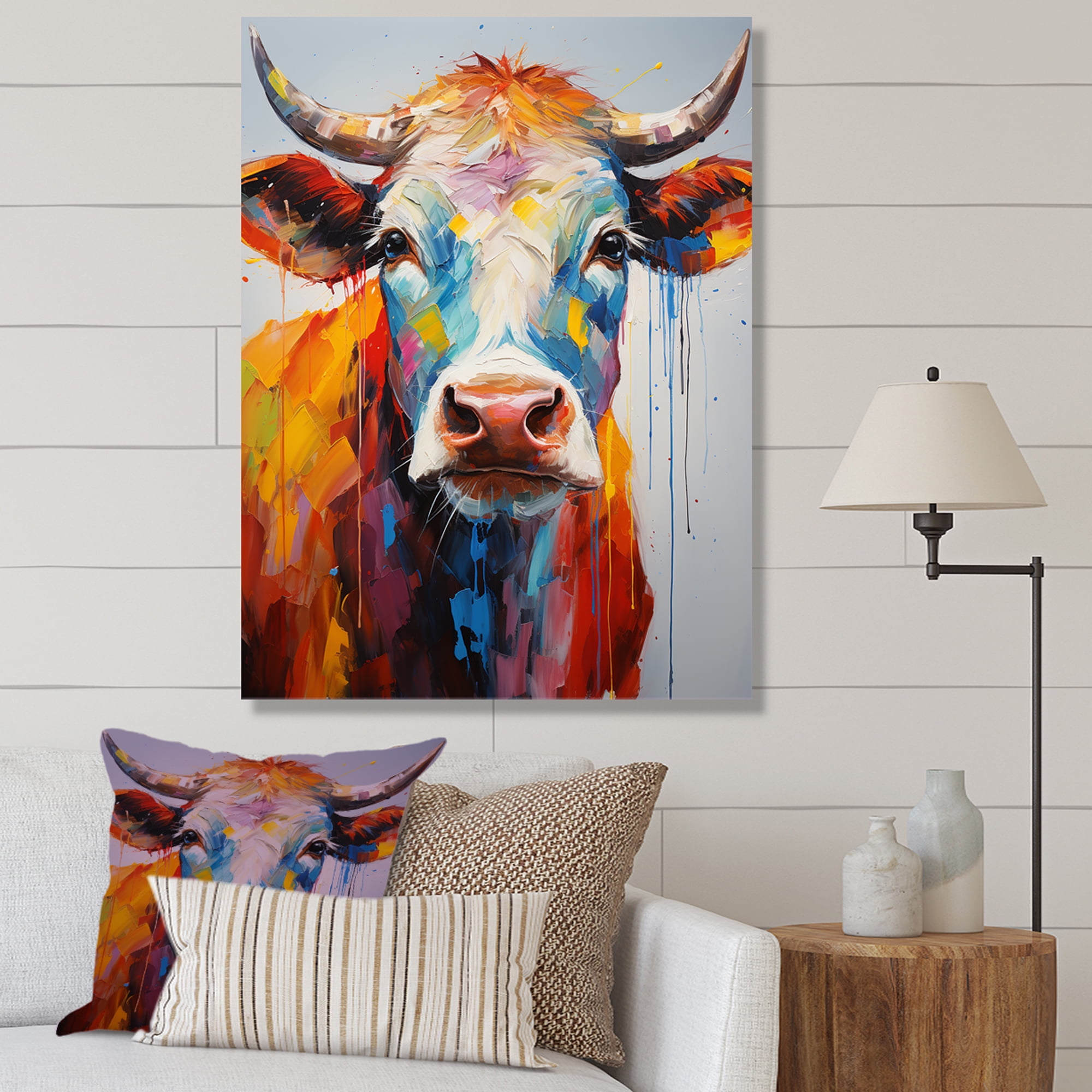 Designart "Expressionist Portrait Of A Colorful Cow" Animals Cow Wall ...