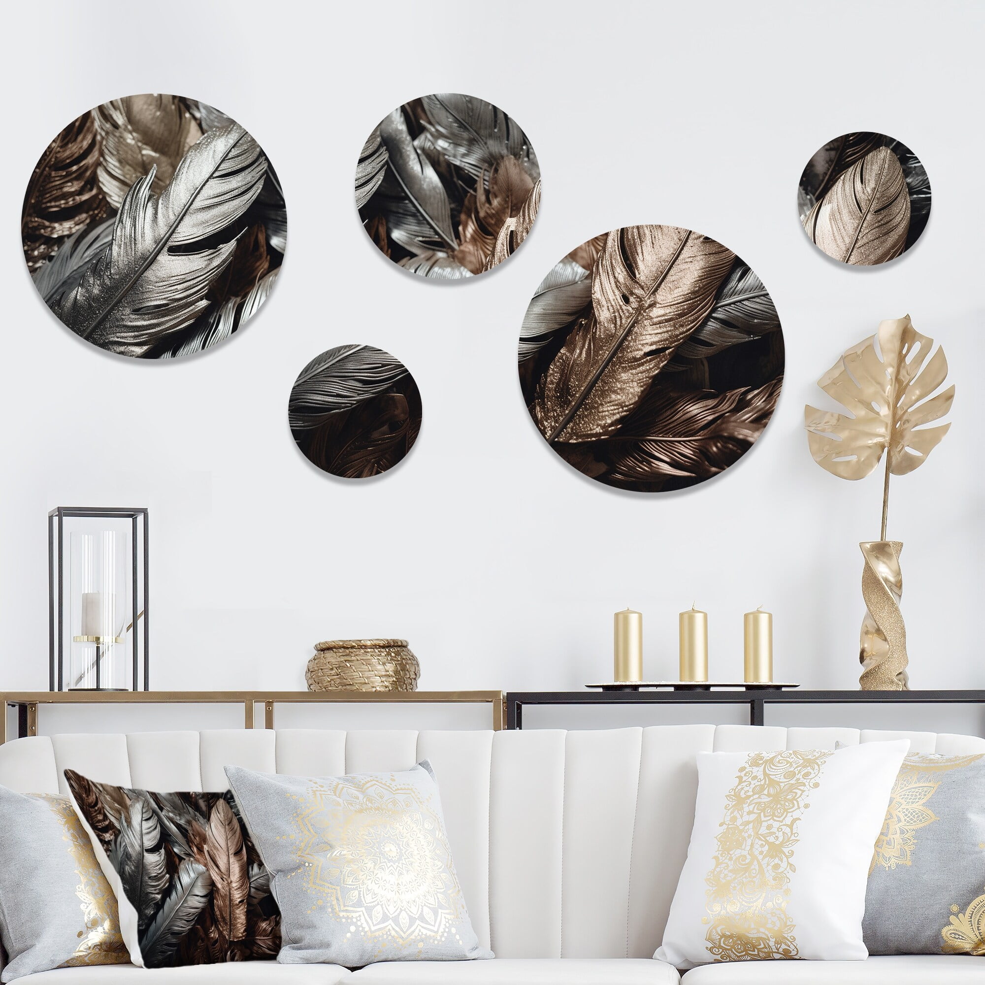 Designart "Expressions of Freedom in Silver and Rosegold" Boho Feather ...