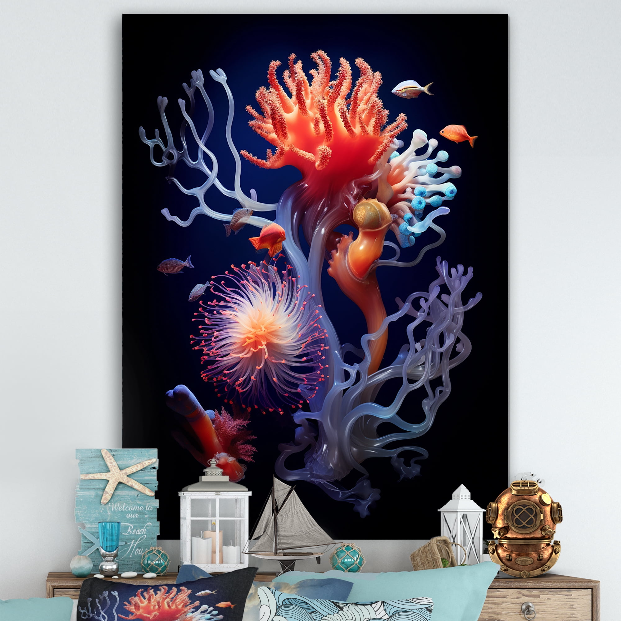 Designart "Expressive Colors In Coral Reef" Coastal Coral Under Water ...