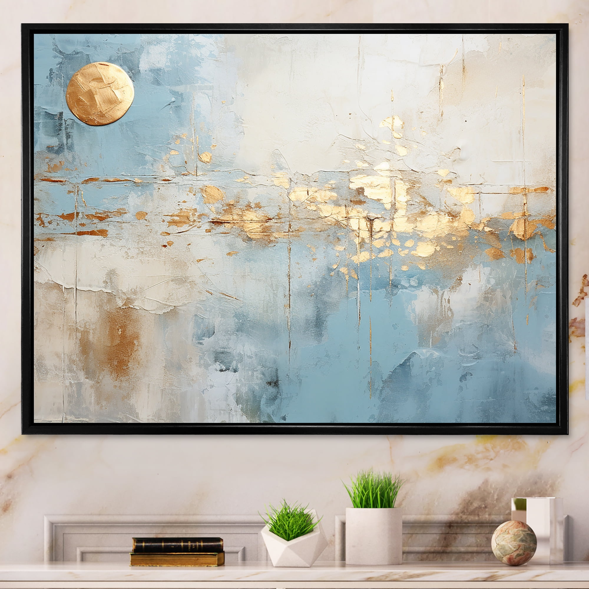 Designart "Expressive Minimalism In Blue And Gold" Abstract Shapes ...