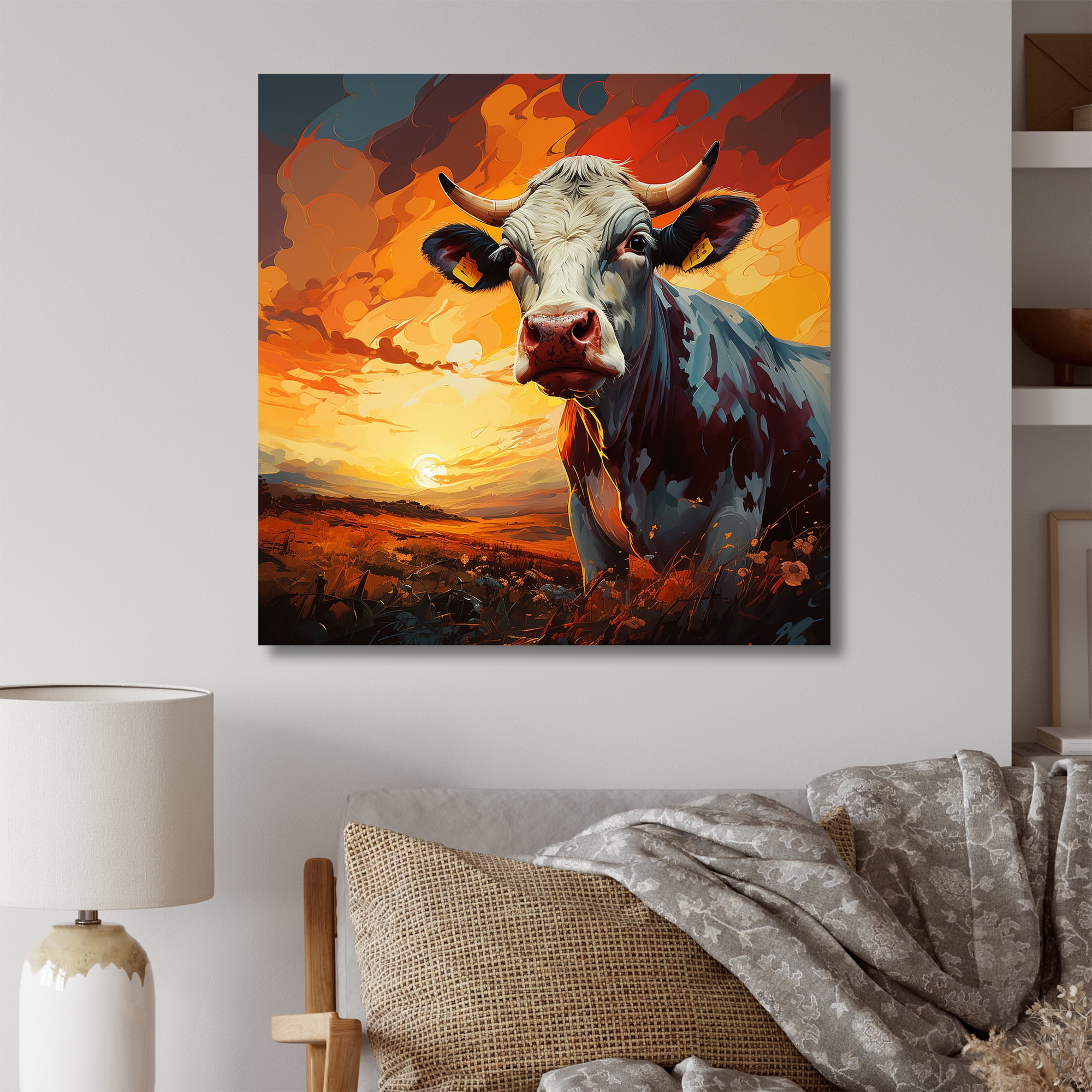 Designart "Expressive Portrait Of A Colorful Cow II" Animals Cow Wall ...