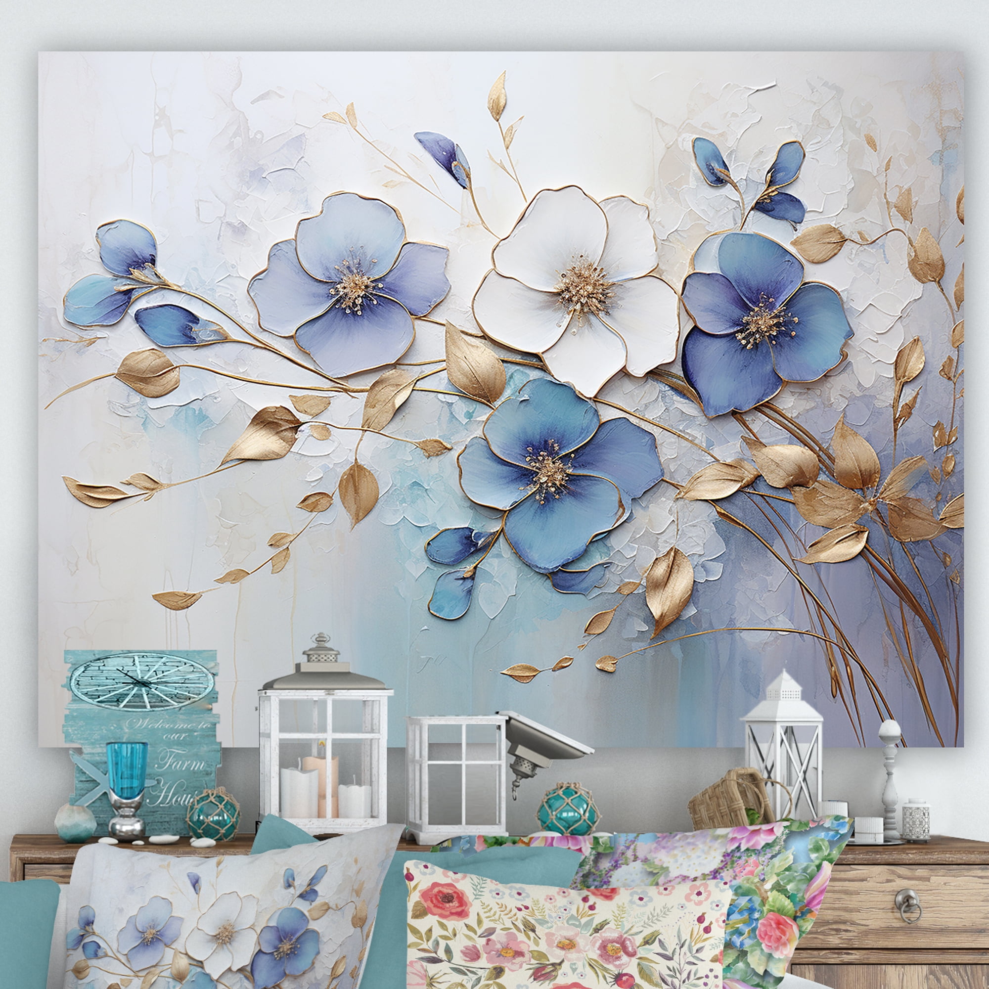Designart "Exquisite Violets In Blue And Gold Hues" Violets Wall Art ...