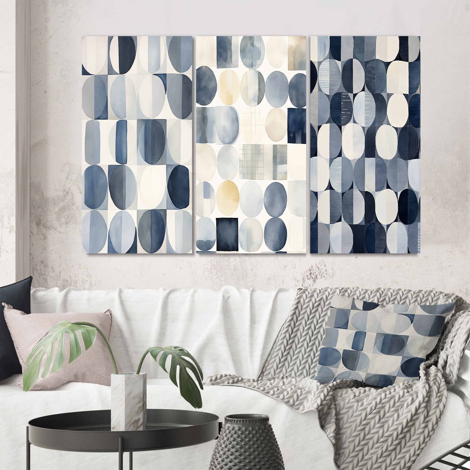 Designart "Faded Retro Blue Circle Matrix Watercolor II" Modern ...