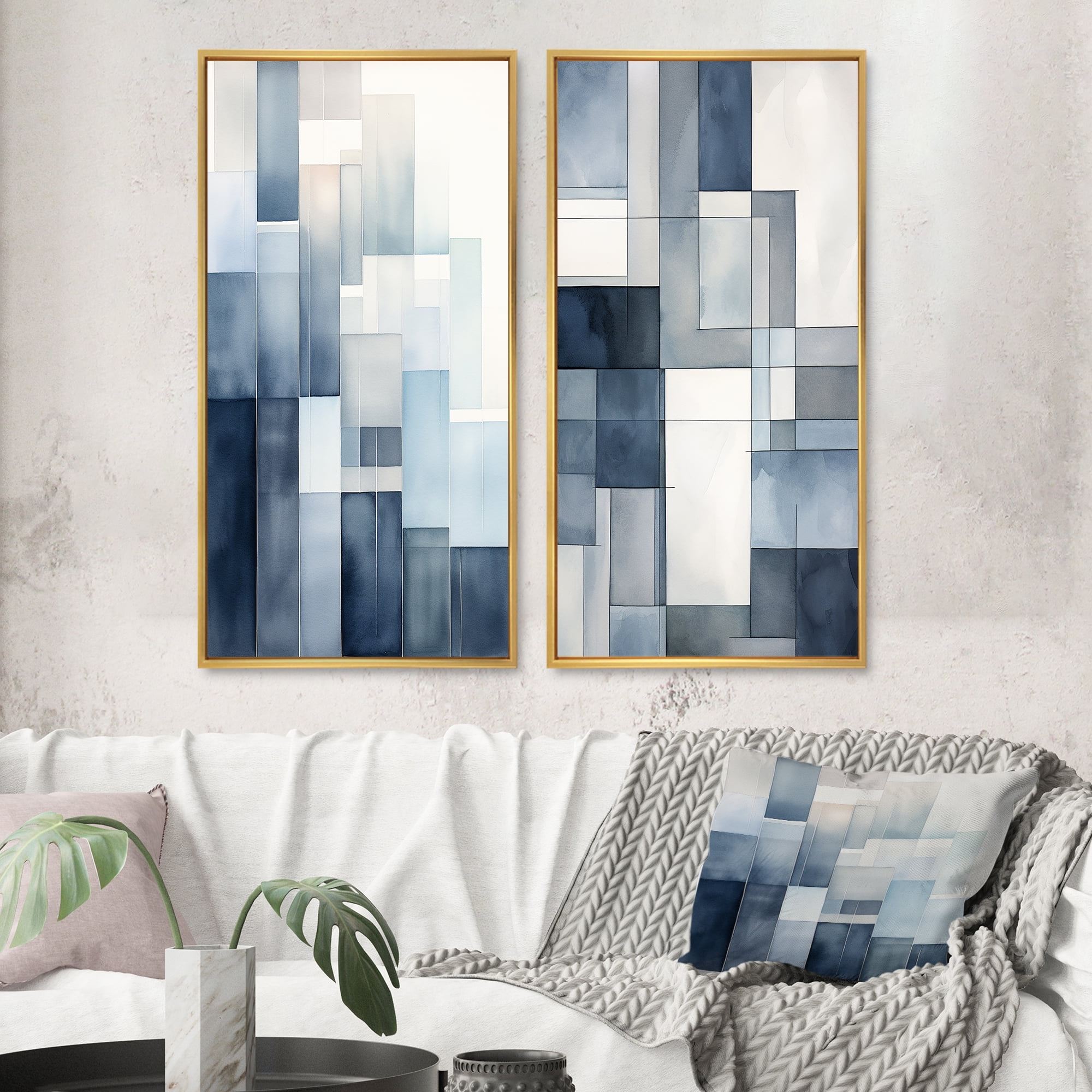 Designart "Faded Retro Navy Dreams Cubist Inspiration I" Modern ...