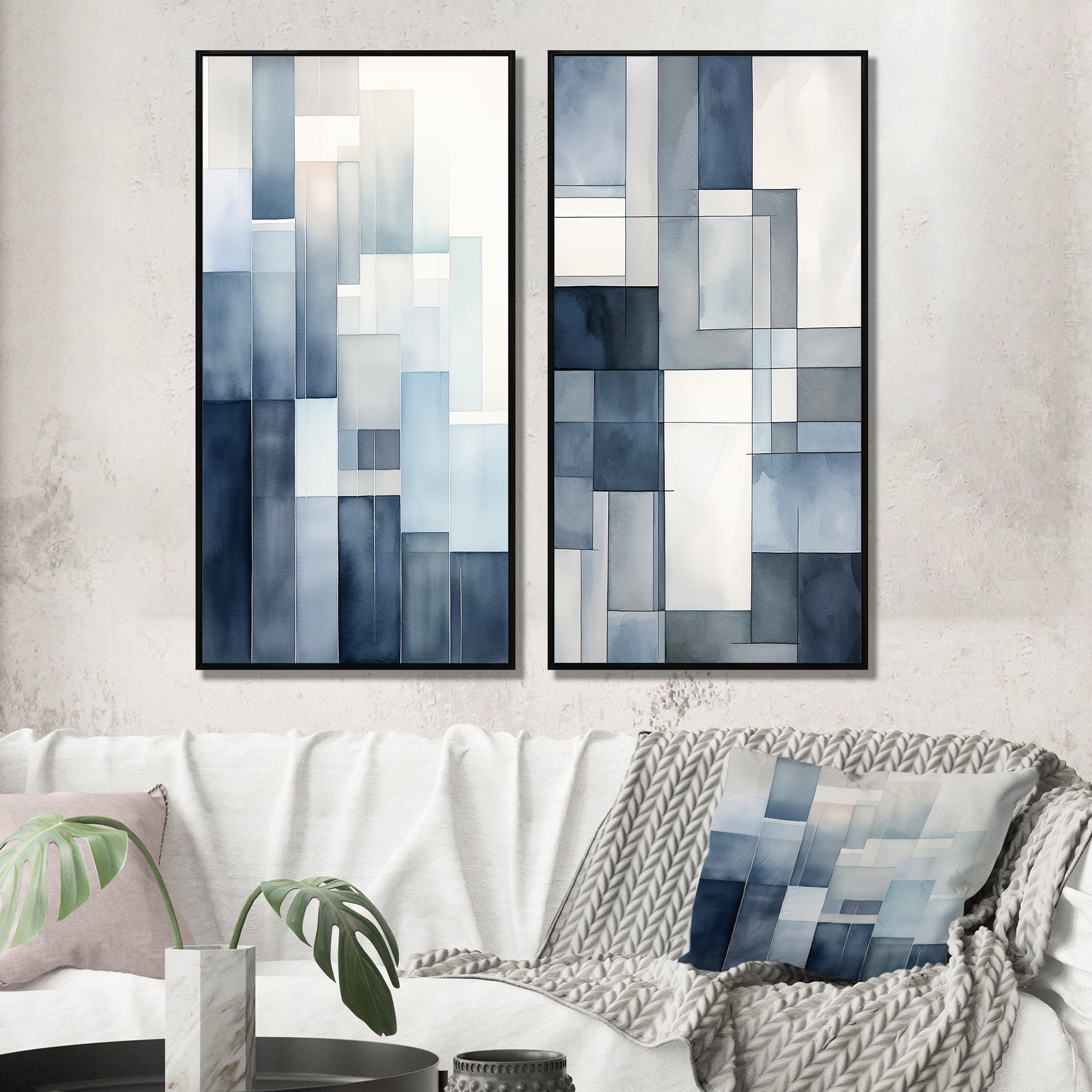 Designart "Faded Retro Navy Dreams Cubist Inspiration I" Modern ...