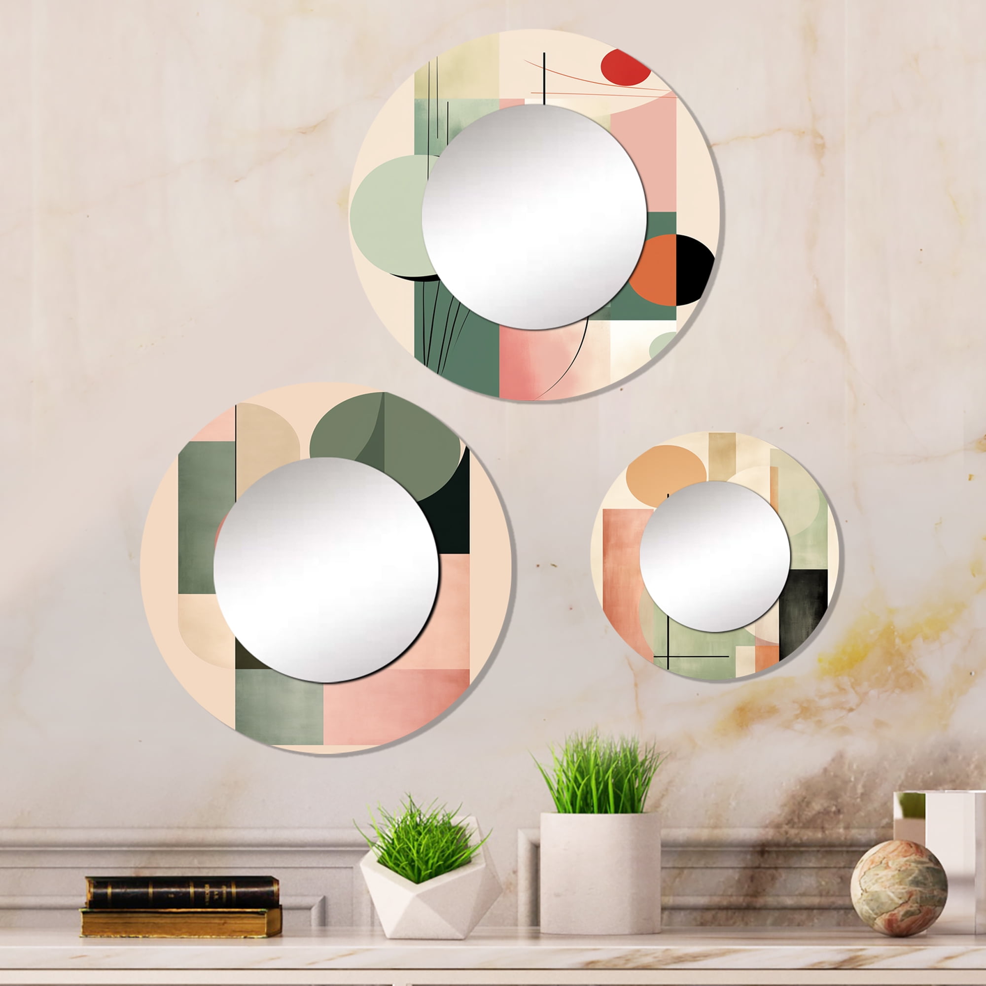 Designart "Faded Retro Pastel Minimal Boho Geometry II" Modern Round ...