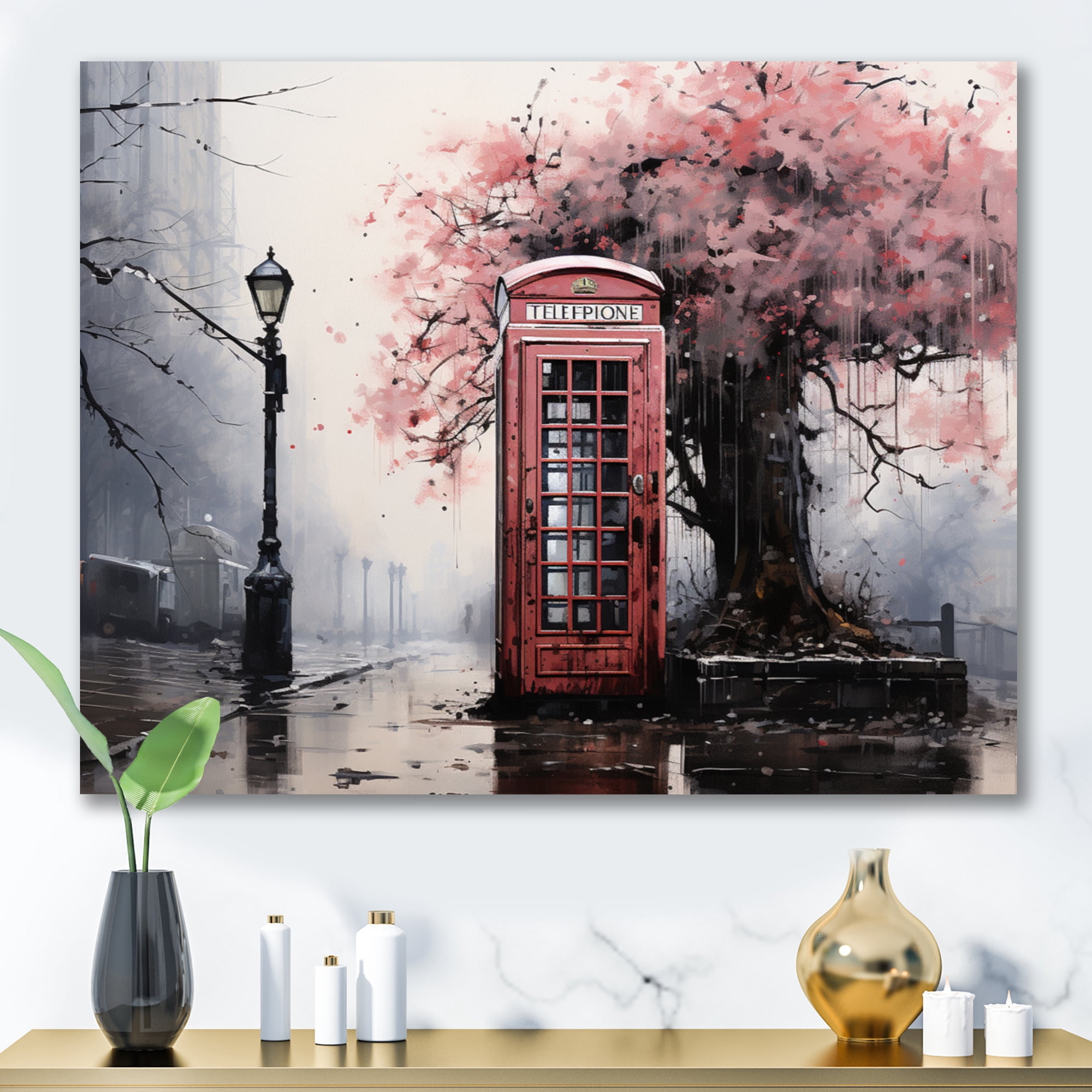 Designart "Fading Conversations Pink Telephone Booth" Telephone Booth ...