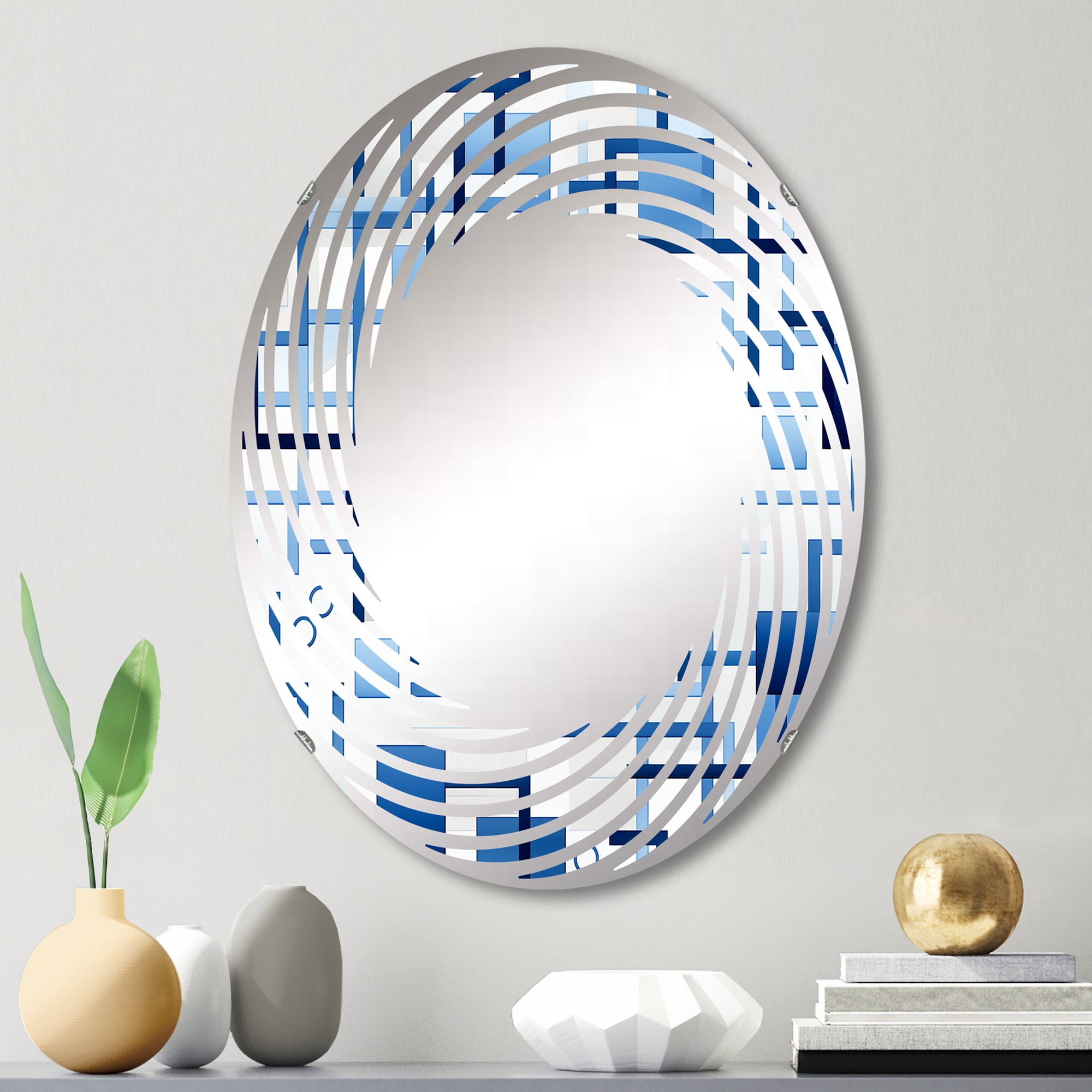 Designart "Fantastical Blue Matrix Geometry" Geometric Spiral Round ...