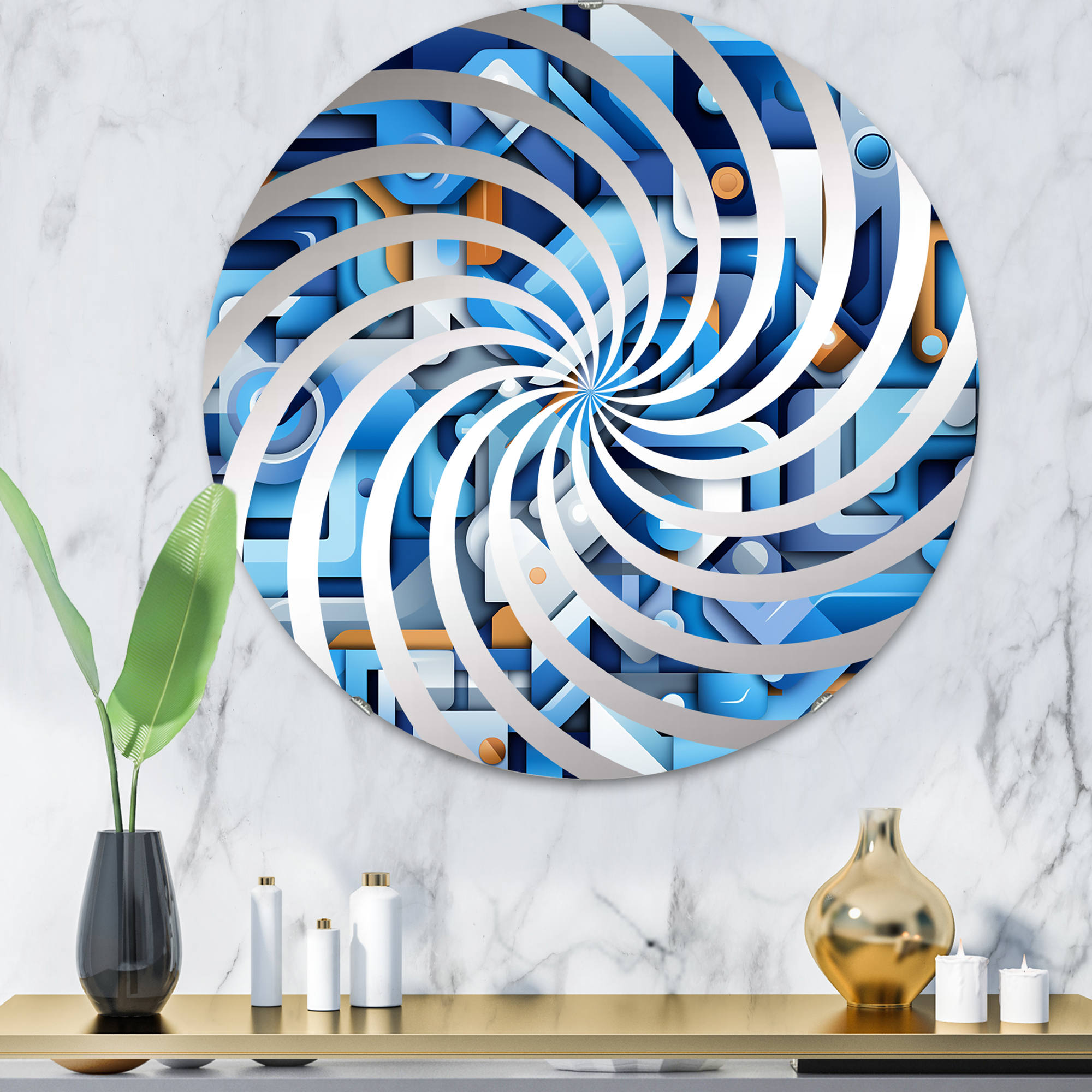 Designart "Fantastical Blue Matrix Geometry I" Geometric Vortex Round ...
