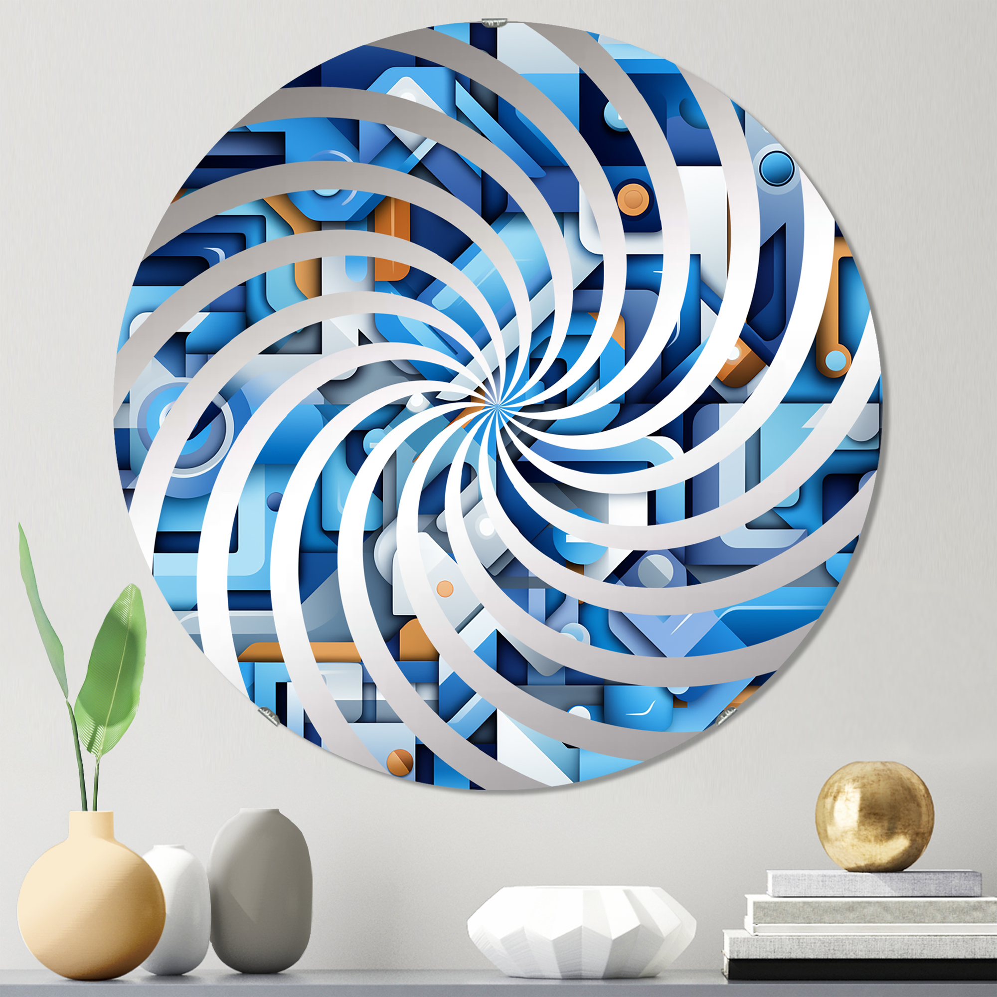 Designart "Fantastical Blue Matrix Geometry I" Geometric Vortex Round ...