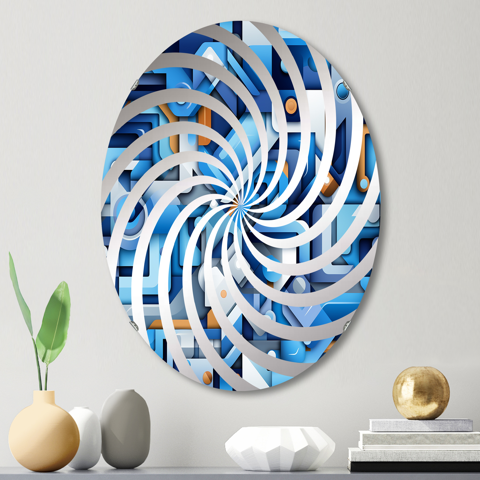 Designart "Fantastical Blue Matrix Geometry I" Geometric Vortex Round ...