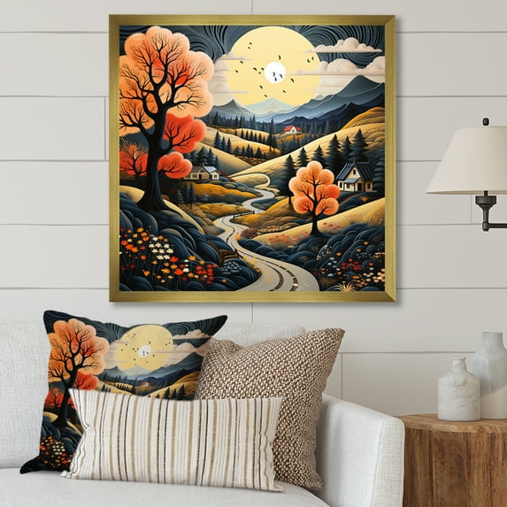 Designart "Fantasy Landscape of Rural Colors II" Landscapes Framed Wall ...