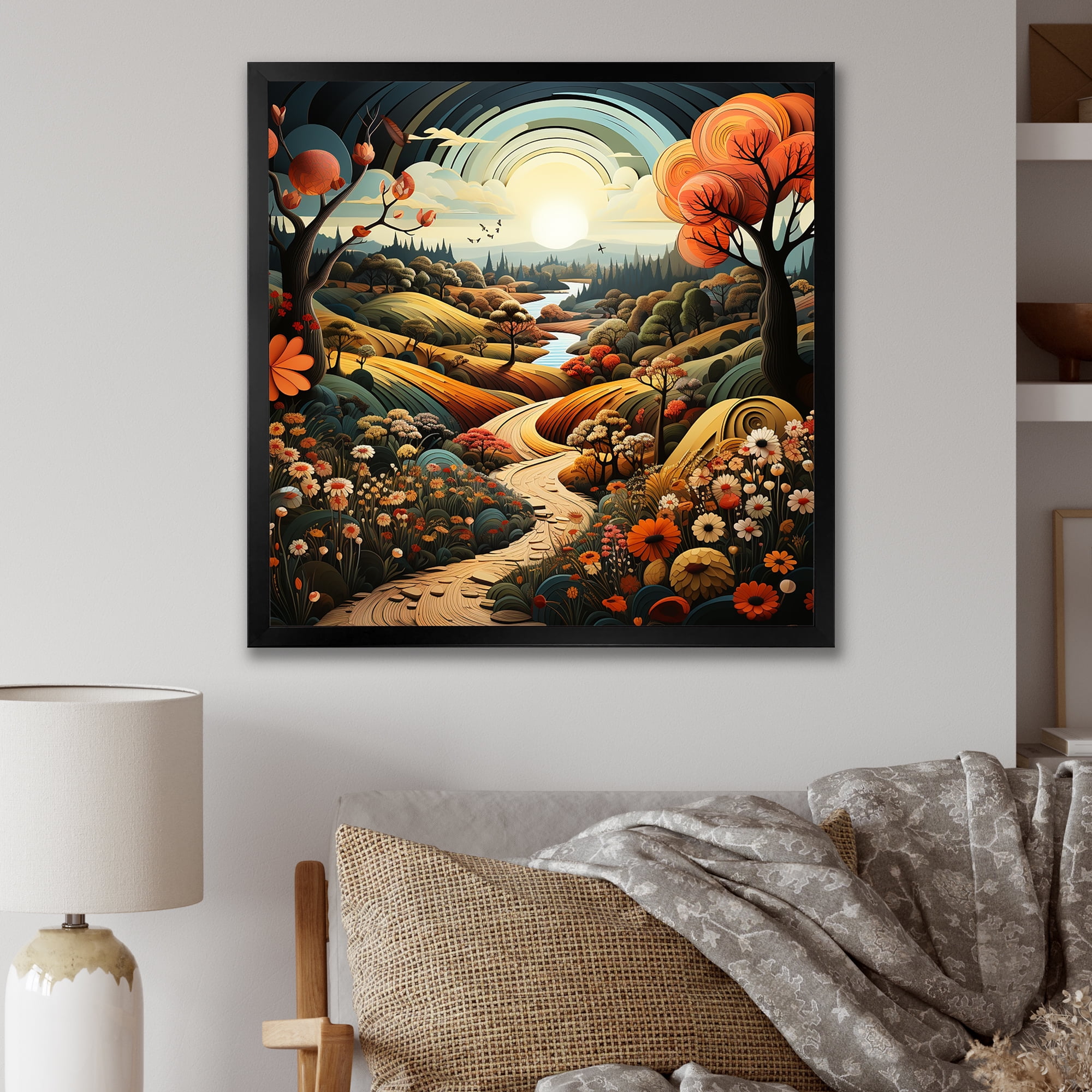 Designart "Fantasy Landscape of Rural Colors I" Landscapes Framed Wall ...