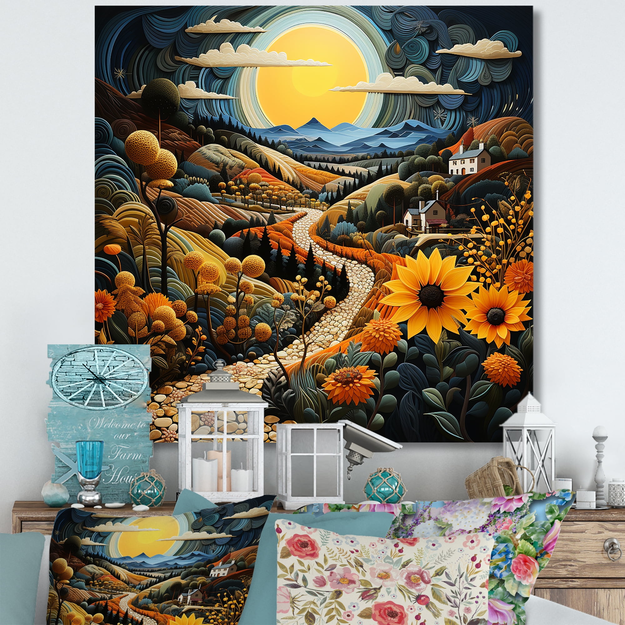 Designart "Fantasy Landscape of Rural Colors III" Landscapes Wall Art ...