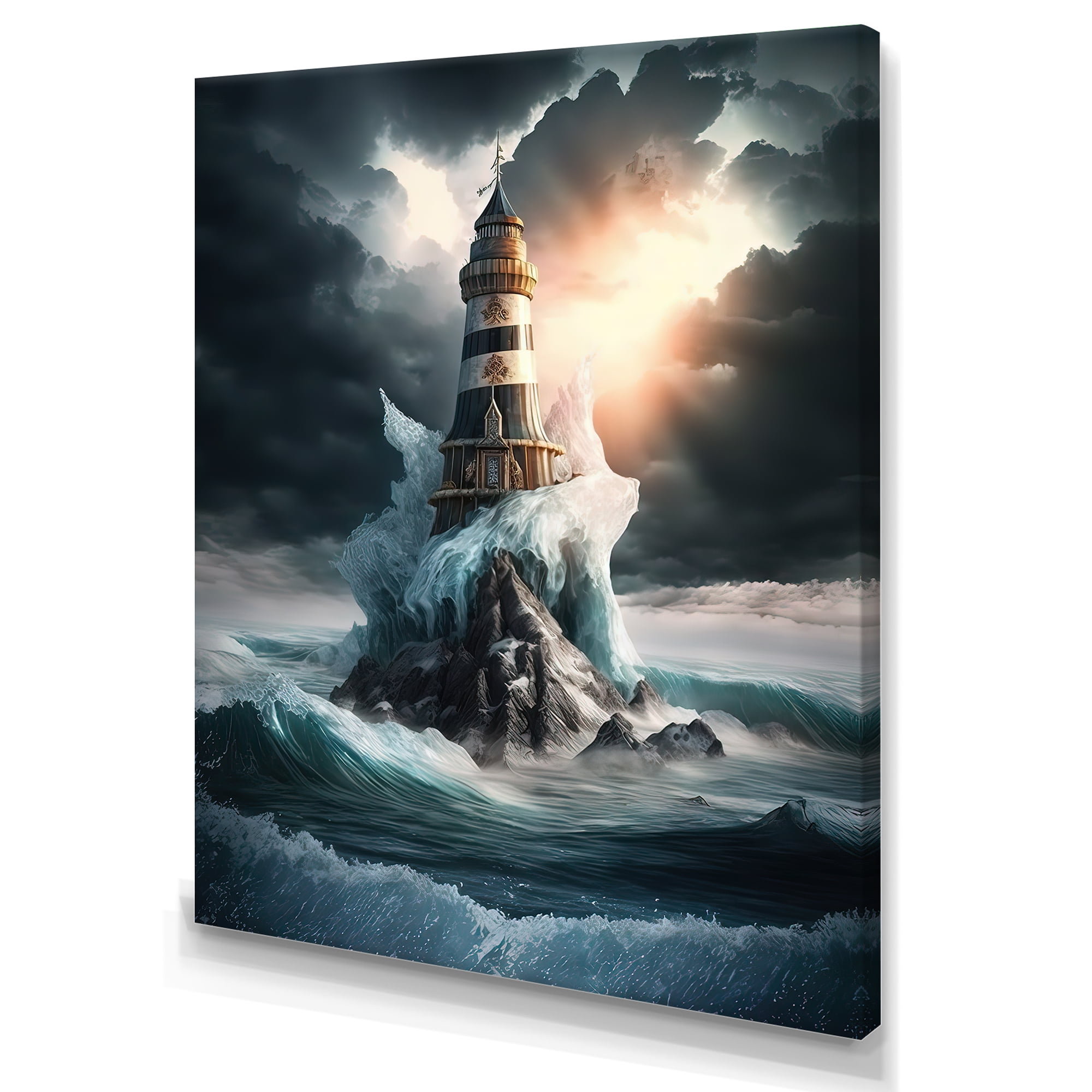 Designart Fantasy Lighthouse In The Arctic Ocean III Canvas Wall Art ...