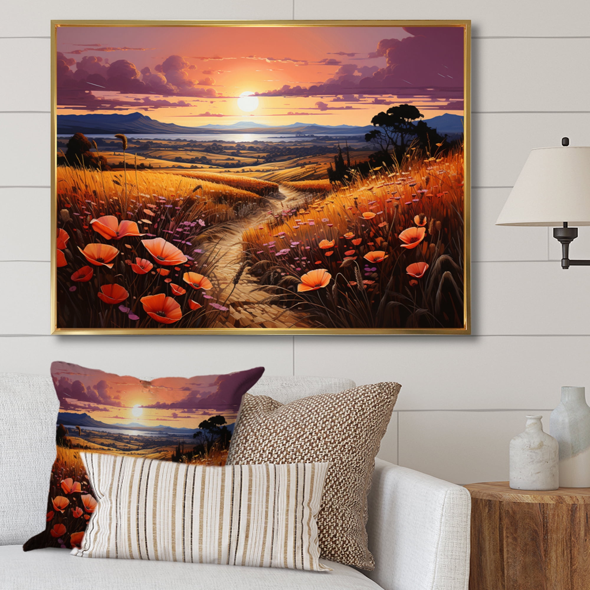 Designart "Farm Fauvist landscapes II" Farm Floater Framed Wall Art ...