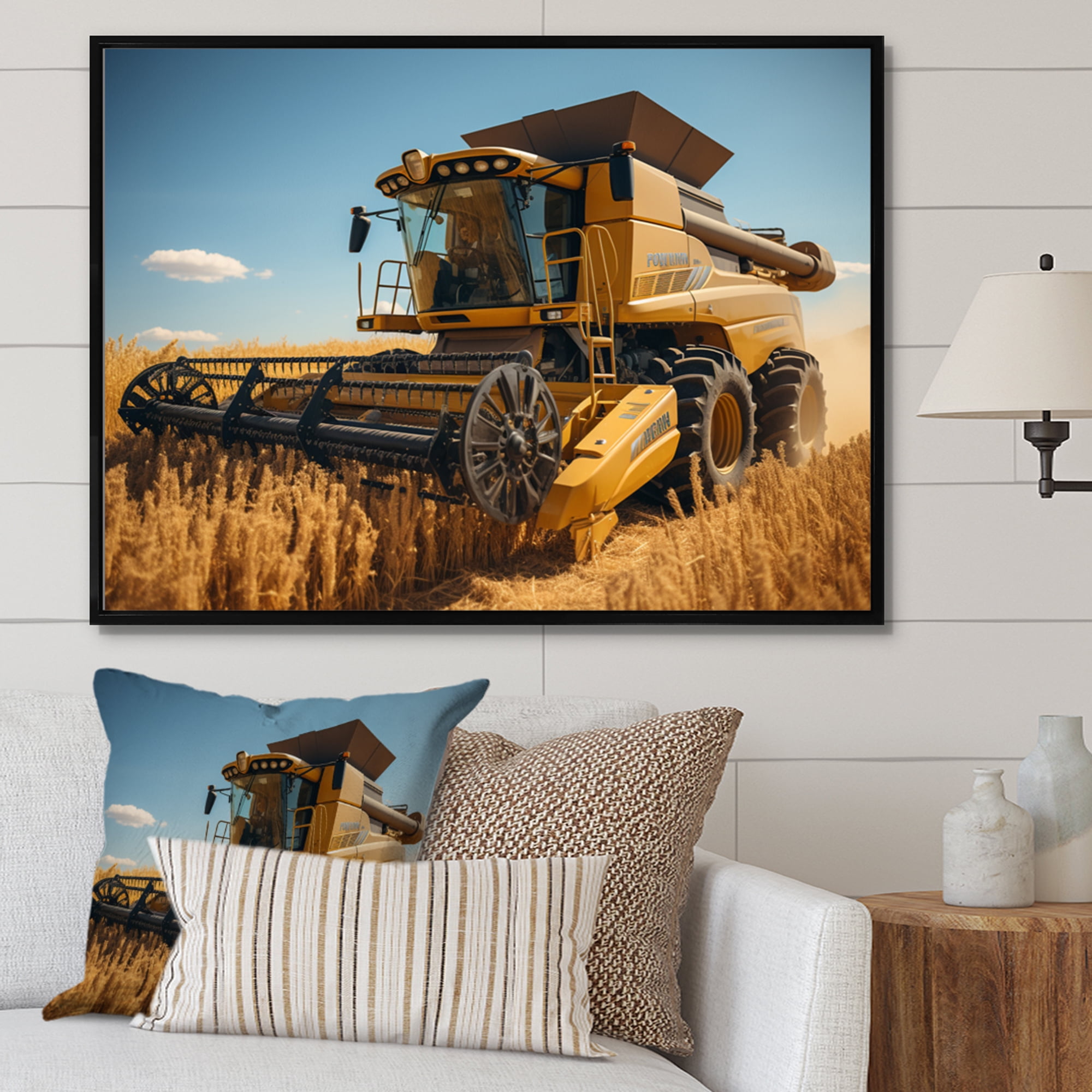 Designart "Farm Harvesting Gold landscape II" Farmhouse Floater Framed ...
