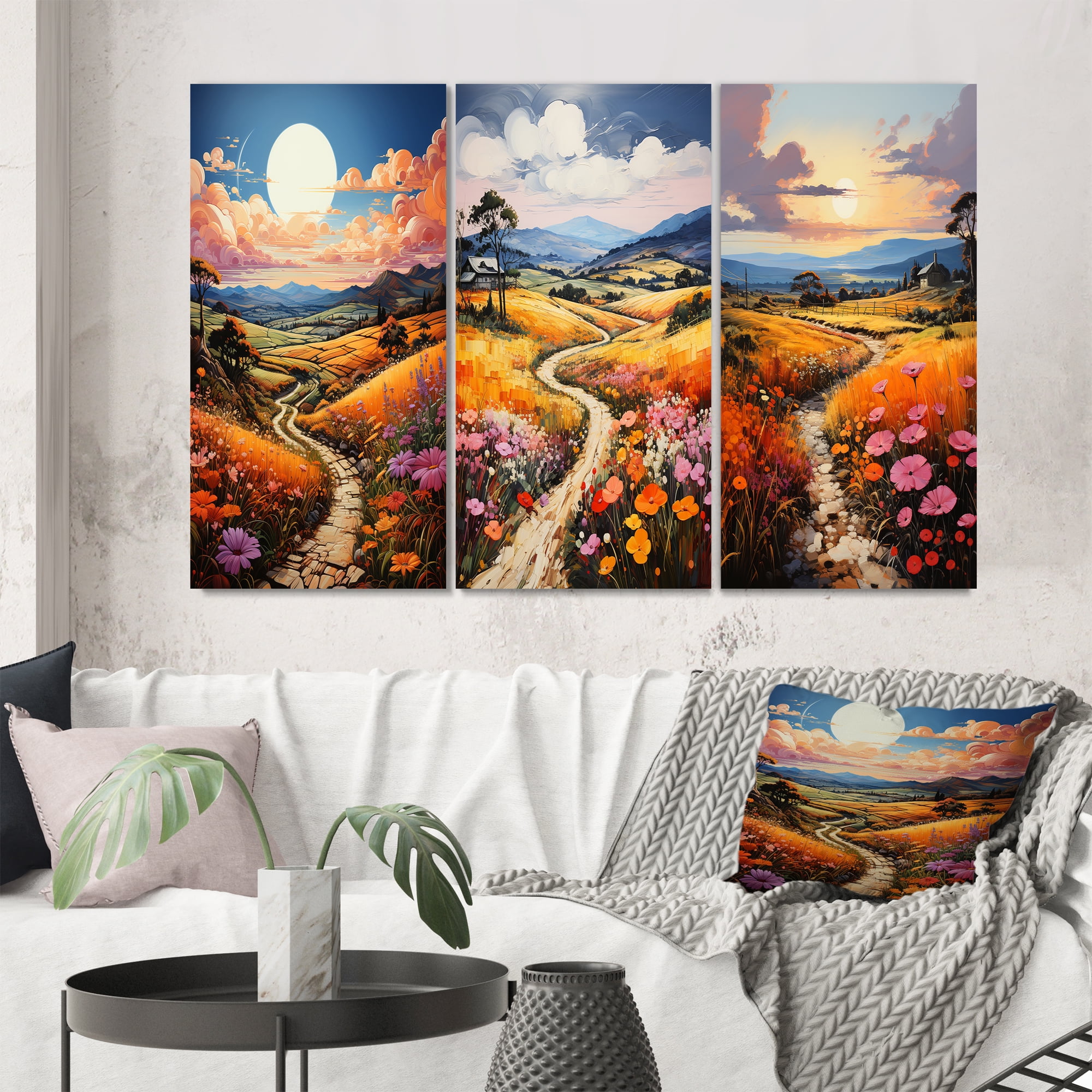 Designart "Farm Summer Fauvist landscape III" Farm Wall Art Set Of 3 ...
