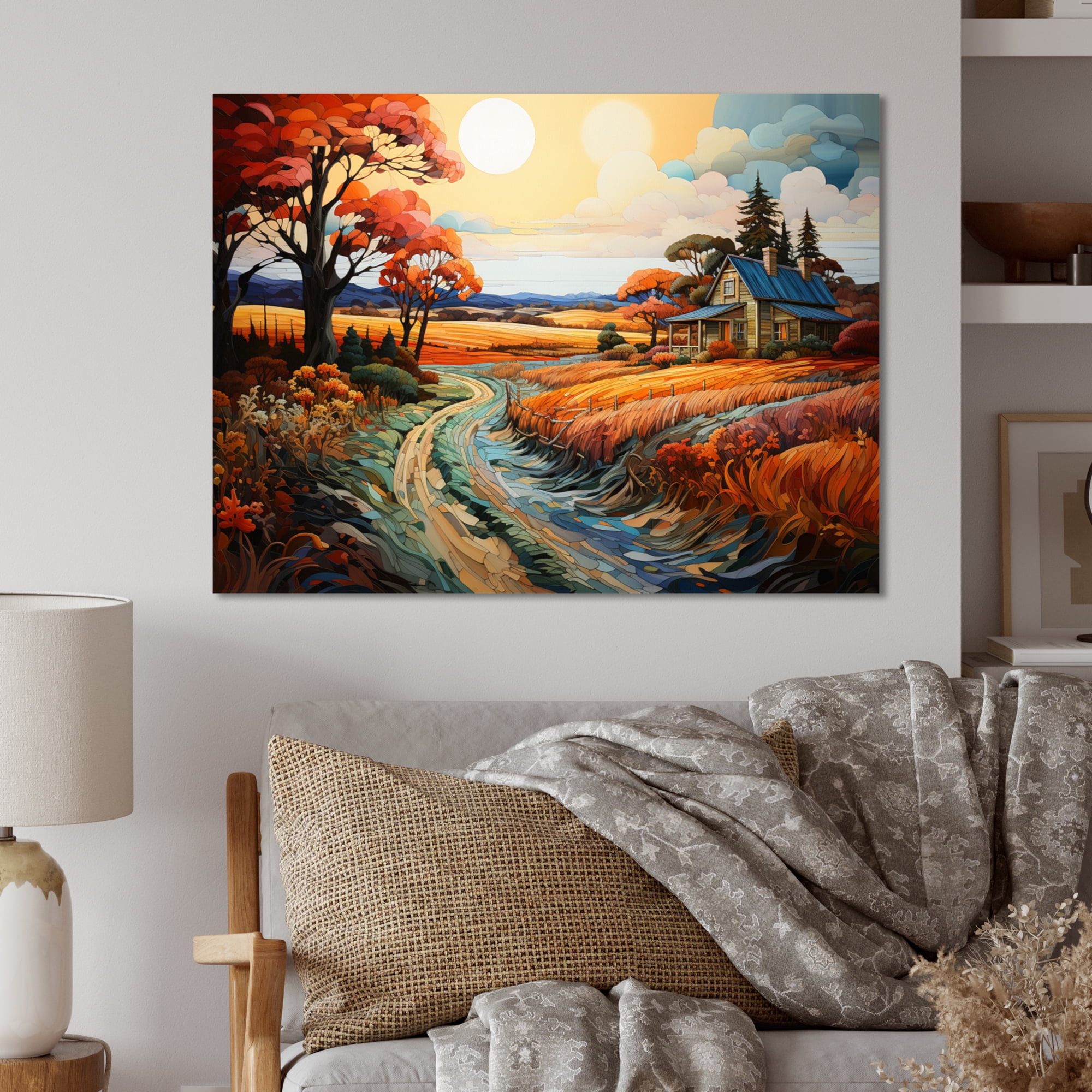 Designart "Farmhouse Farmstead Mosaic Painting I" Farm Metal Art Print ...