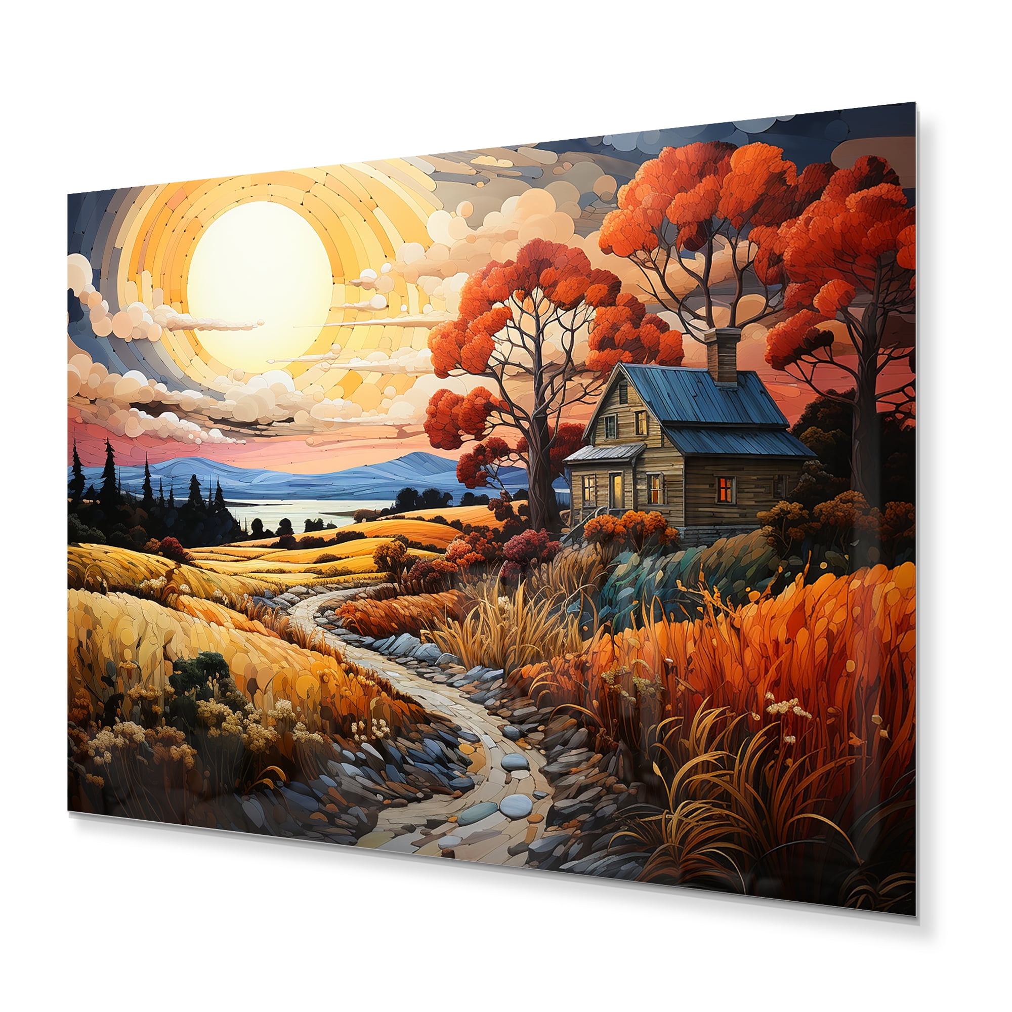 Designart "Farmhouse Farmstead Mosaic Painting II" Farm Metal Art ...