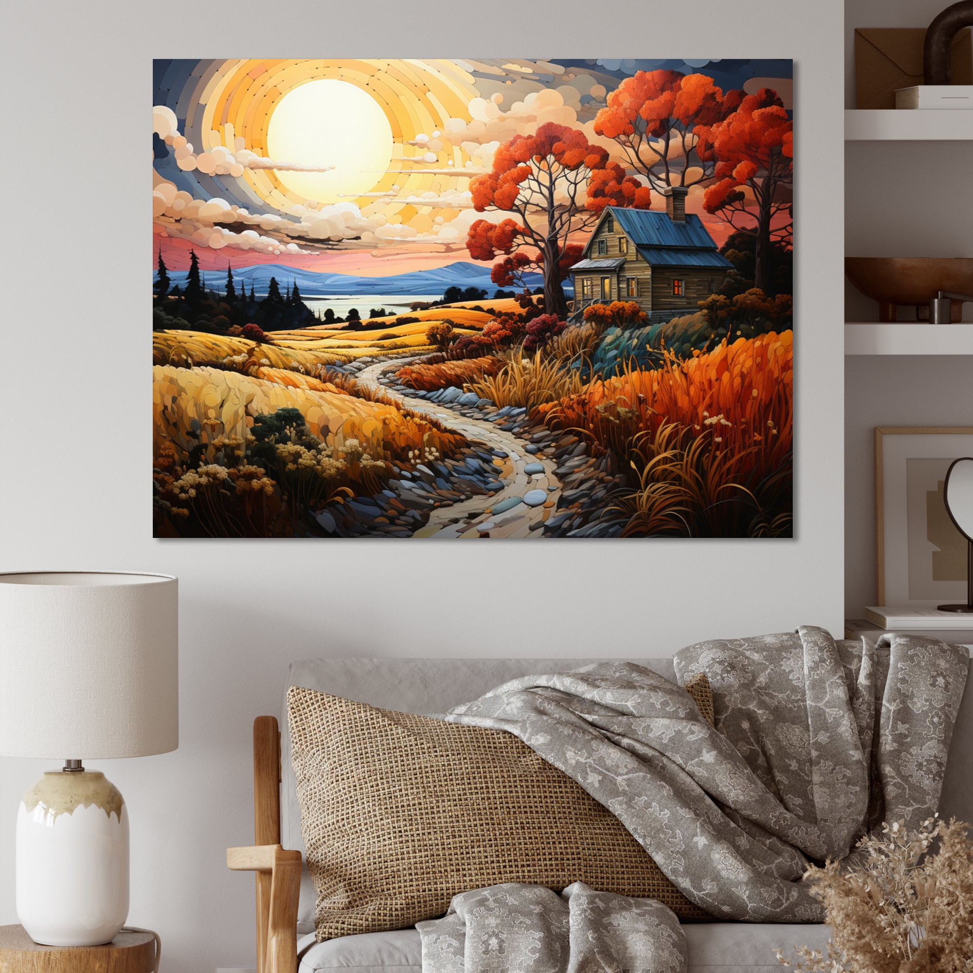 Designart "Farmhouse Farmstead Mosaic Painting II" Farm Wall Decor ...