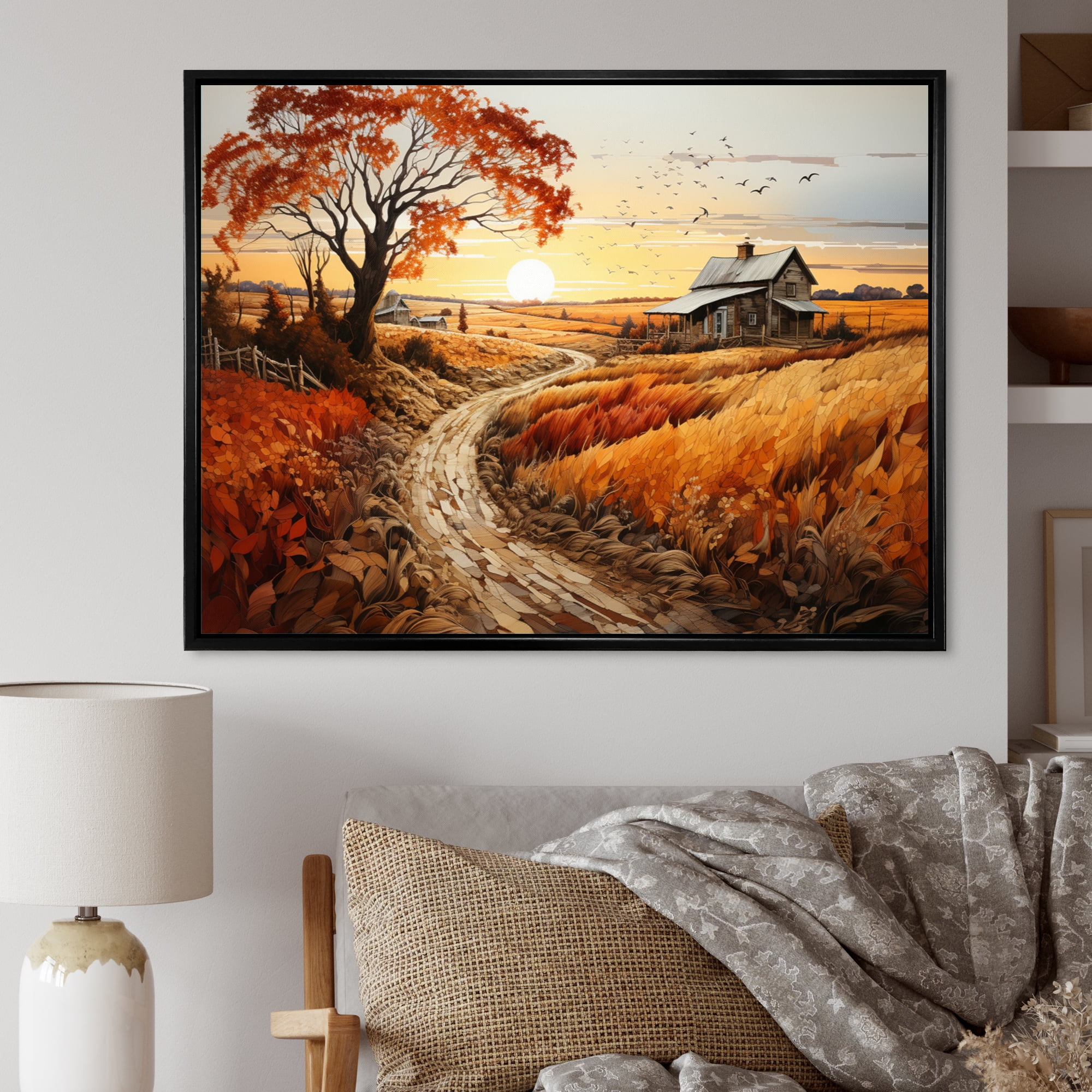 Designart "Farmhouse Farmstead Mosaic Painting III" Farm Floater Framed ...