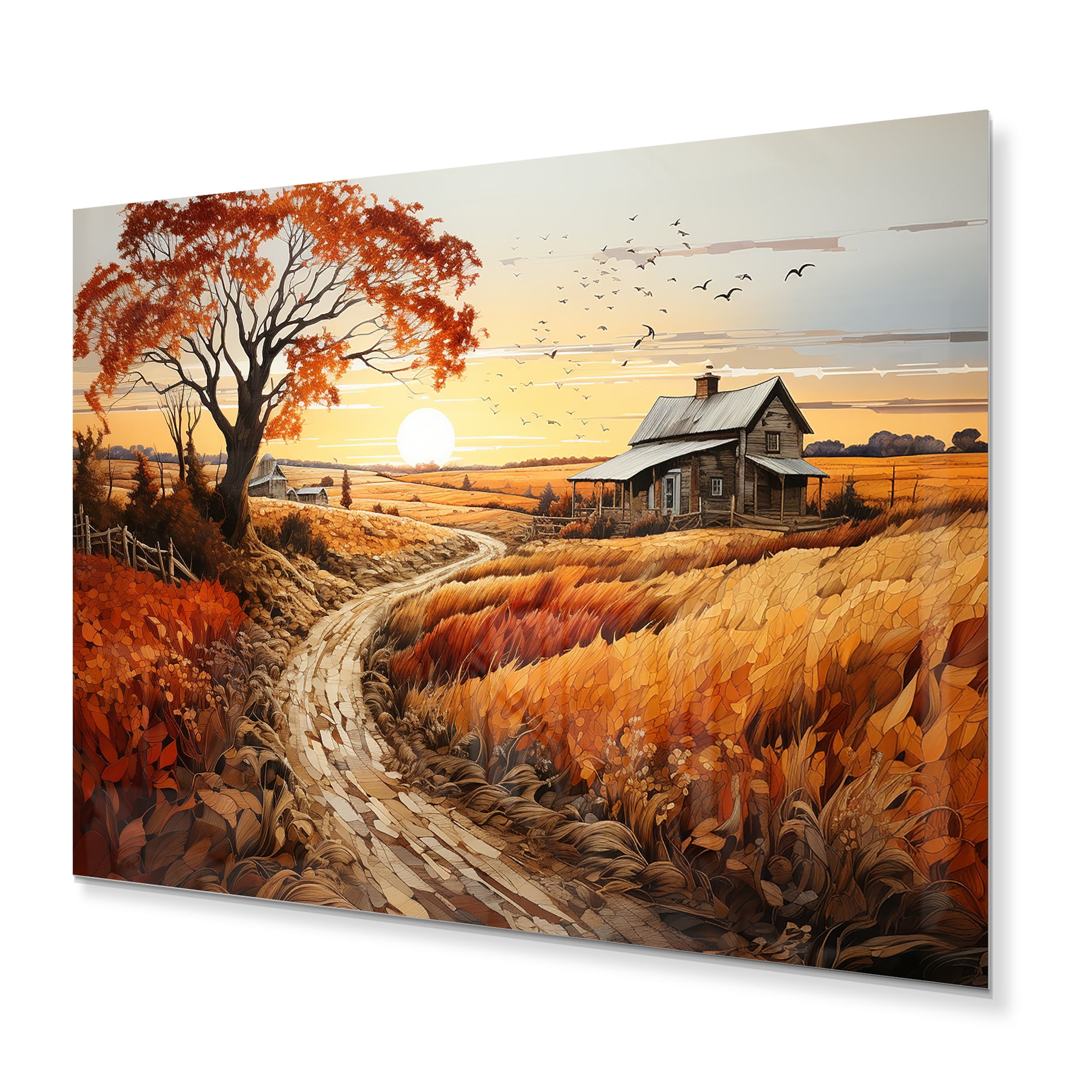 Designart "Farmhouse Farmstead Mosaic Painting III" Farm Metal Wall ...