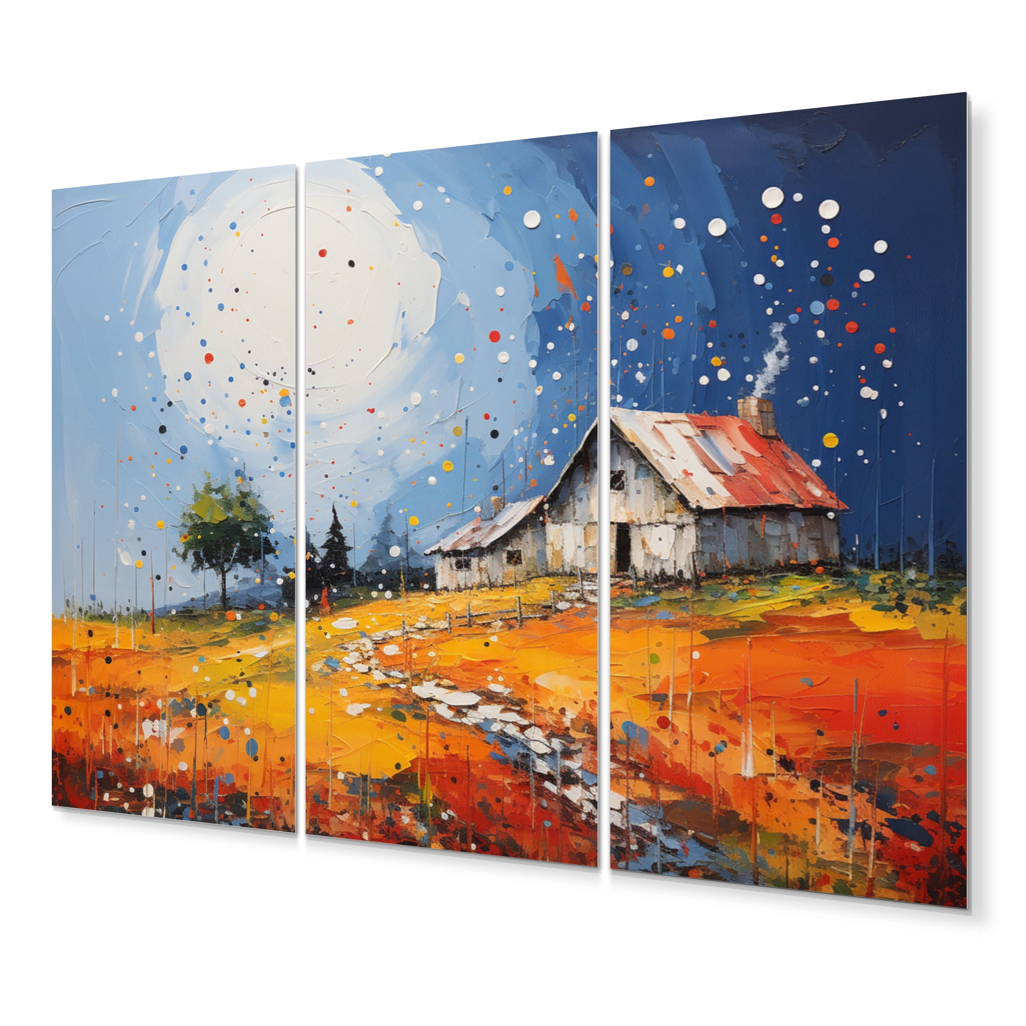 Designart "Farmhouse Farmstead composition Pointillism I" Farm Metal ...