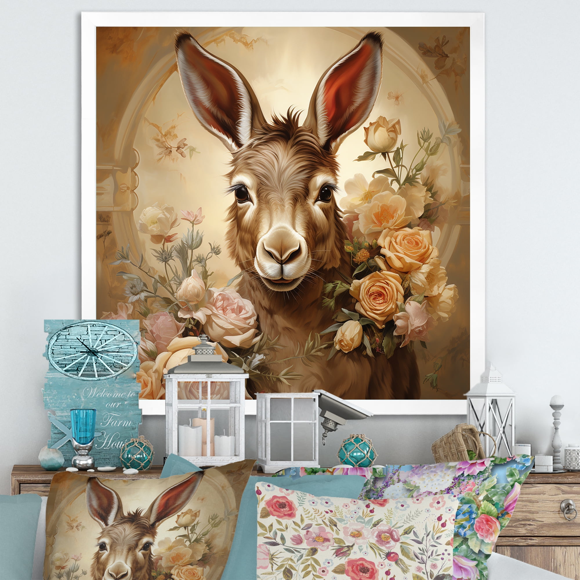Designart "Farmhouse Field with Donkey IV" Animals Framed Wall Art ...
