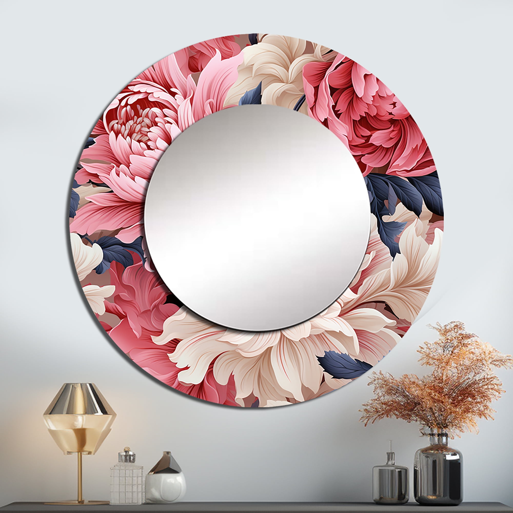 Designart "Farmhouse Floral Serenity In Pink & White II" Floral Pink ...