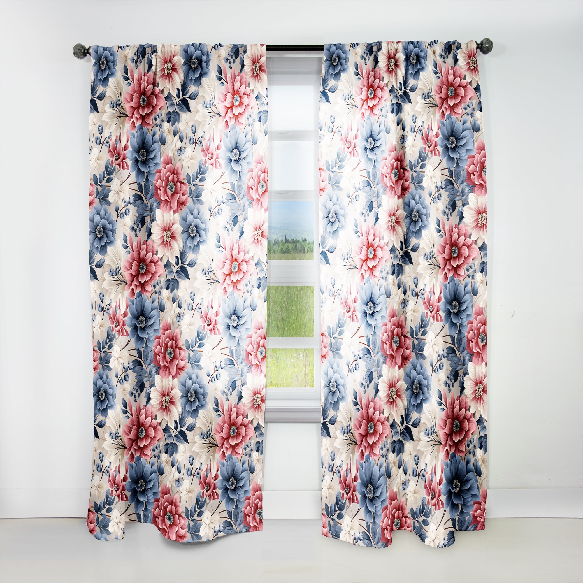 Designart "Farmhouse Garden Palette" Floral Pink, Blue Curtain 1 Panel ...