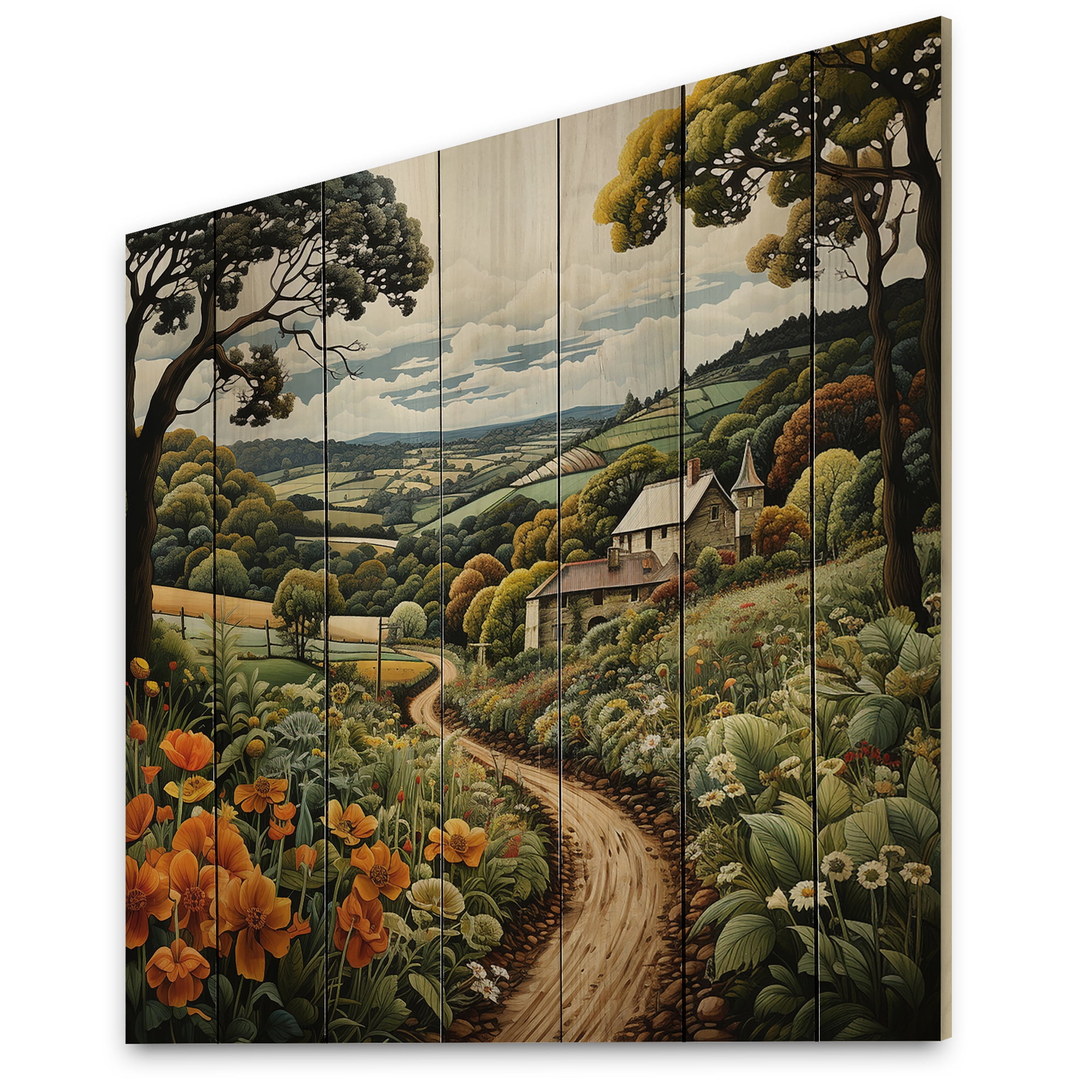 Designart "Farmhouse Summer Countryside Rustic painting III" Landscapes ...