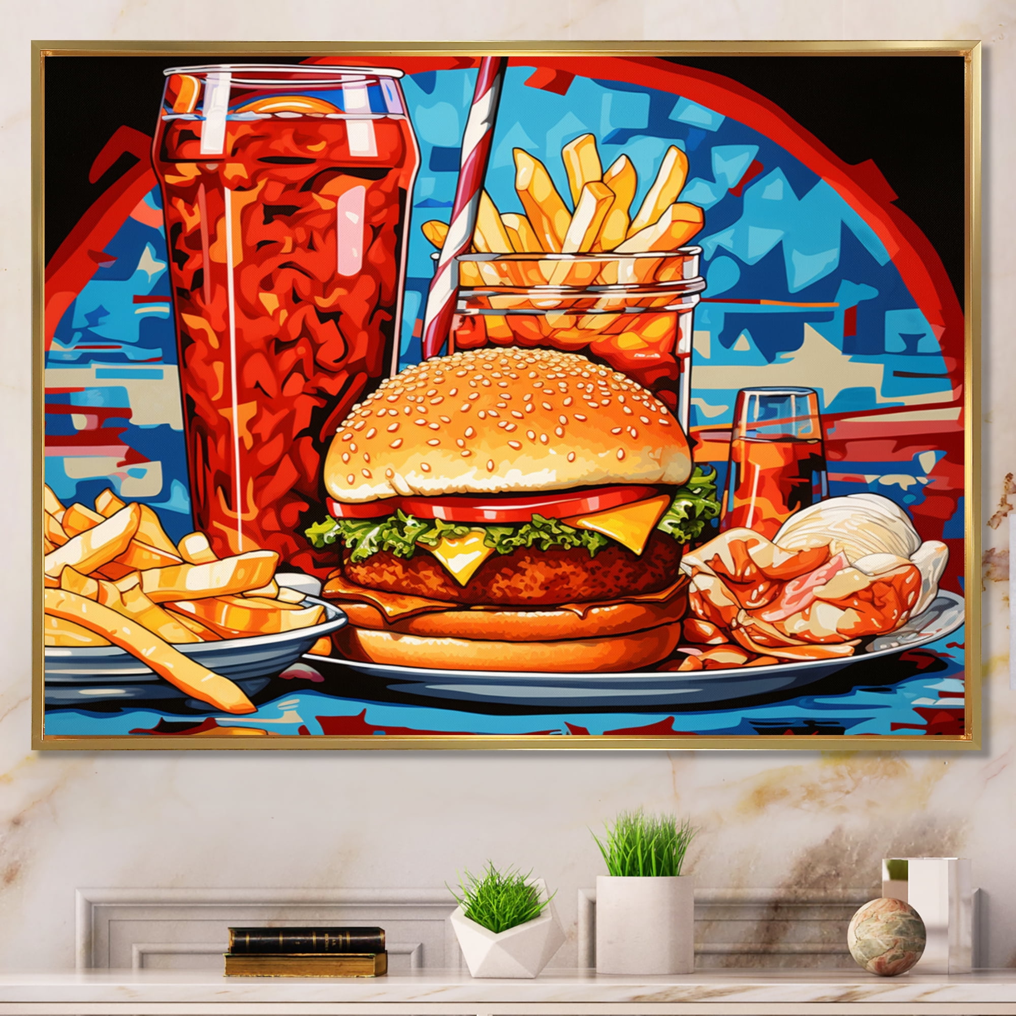 Designart "Fast Food Feast Pop Art Hamburger Meal I" Food & Beverage ...
