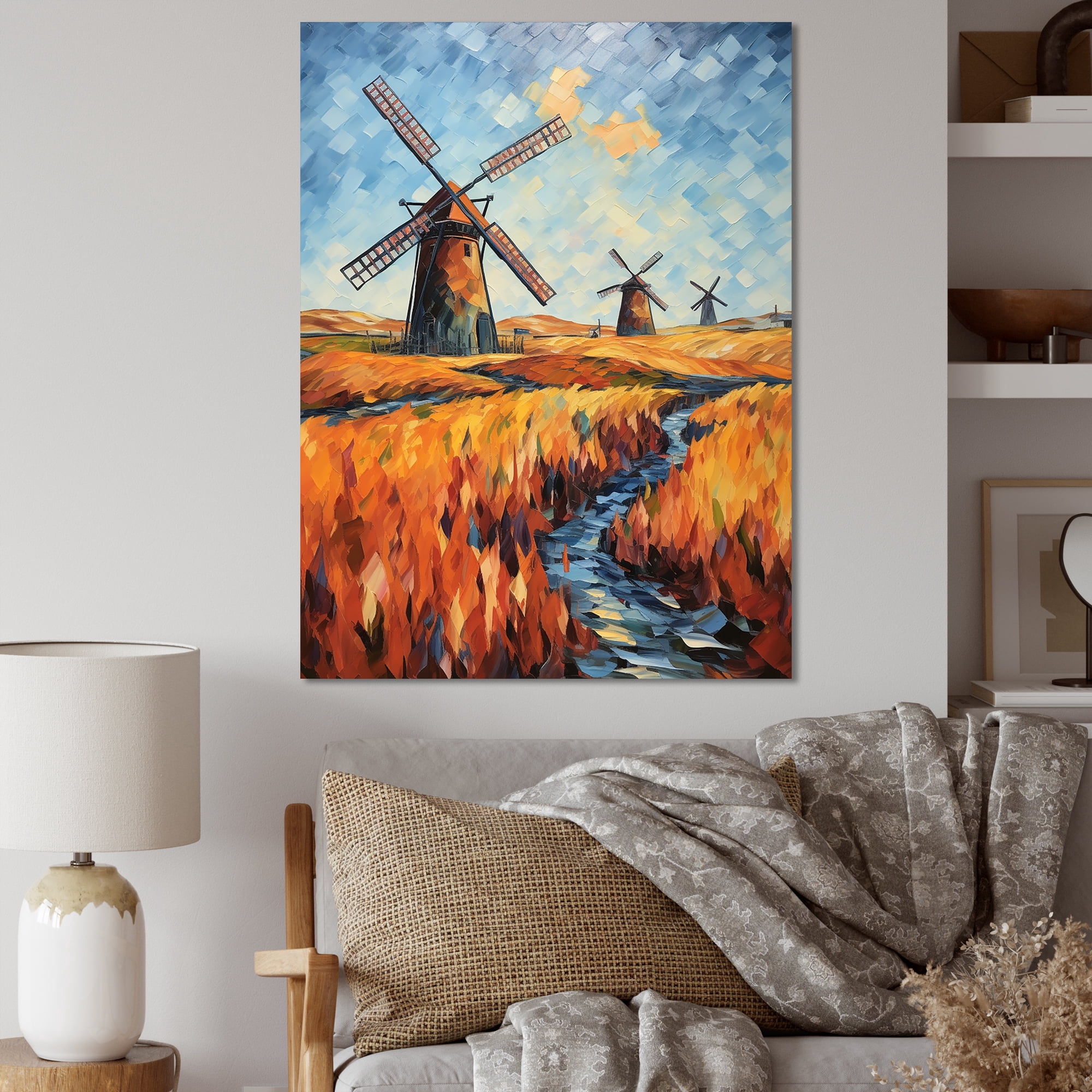 Designart "Fauvist Depiction of Windmill Meadows I" Architecture Canvas ...