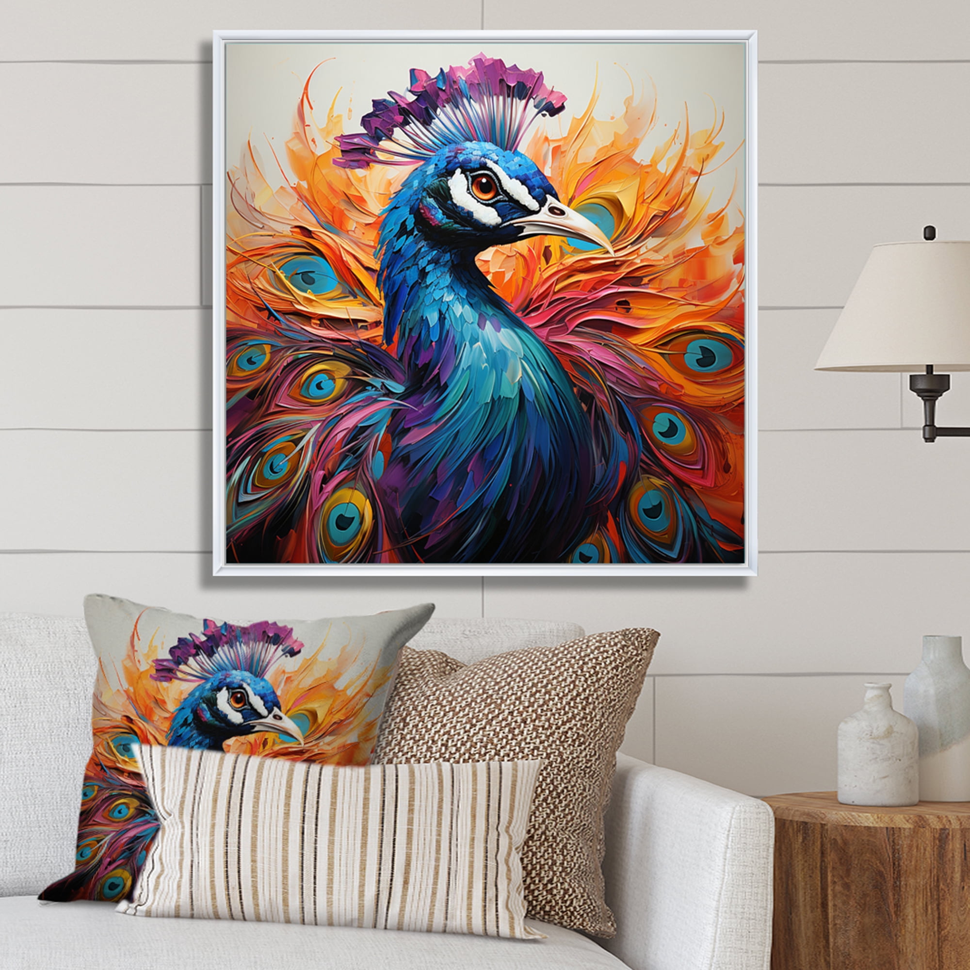 Designart "Fauvist Peacock Fauvism Red Peacock" Animals Floater Framed ...