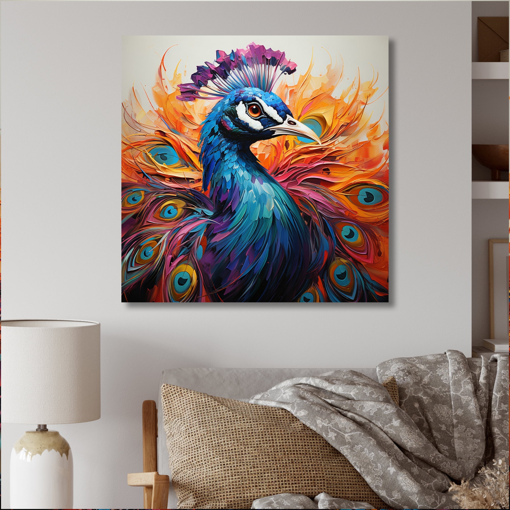 Designart "Fauvist Peacock Fauvism Red Peacock" Animals Metal Art Print ...