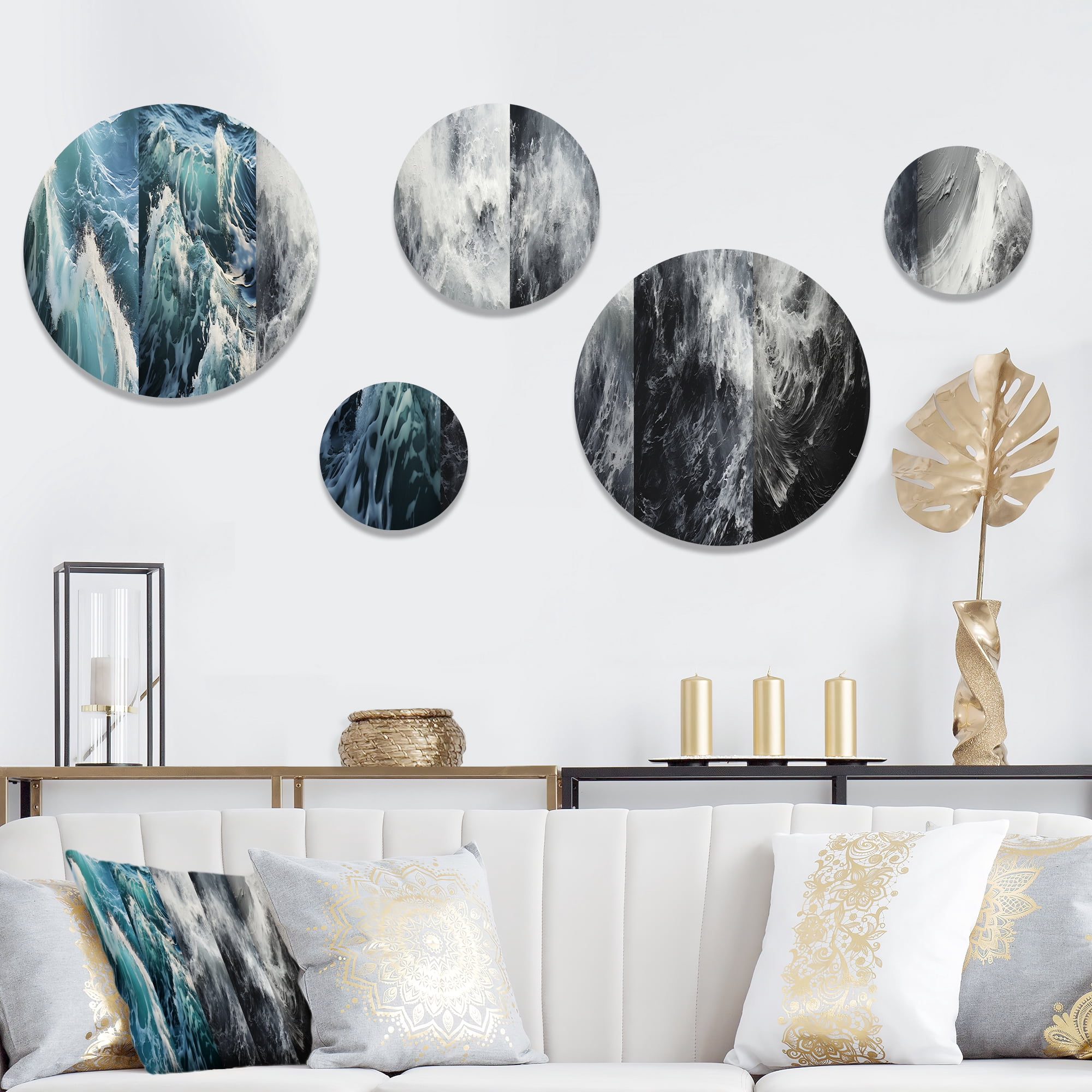 Designart "Fauvist Waves In Blue" Ocean Round Wall Art Set Of 5 ...