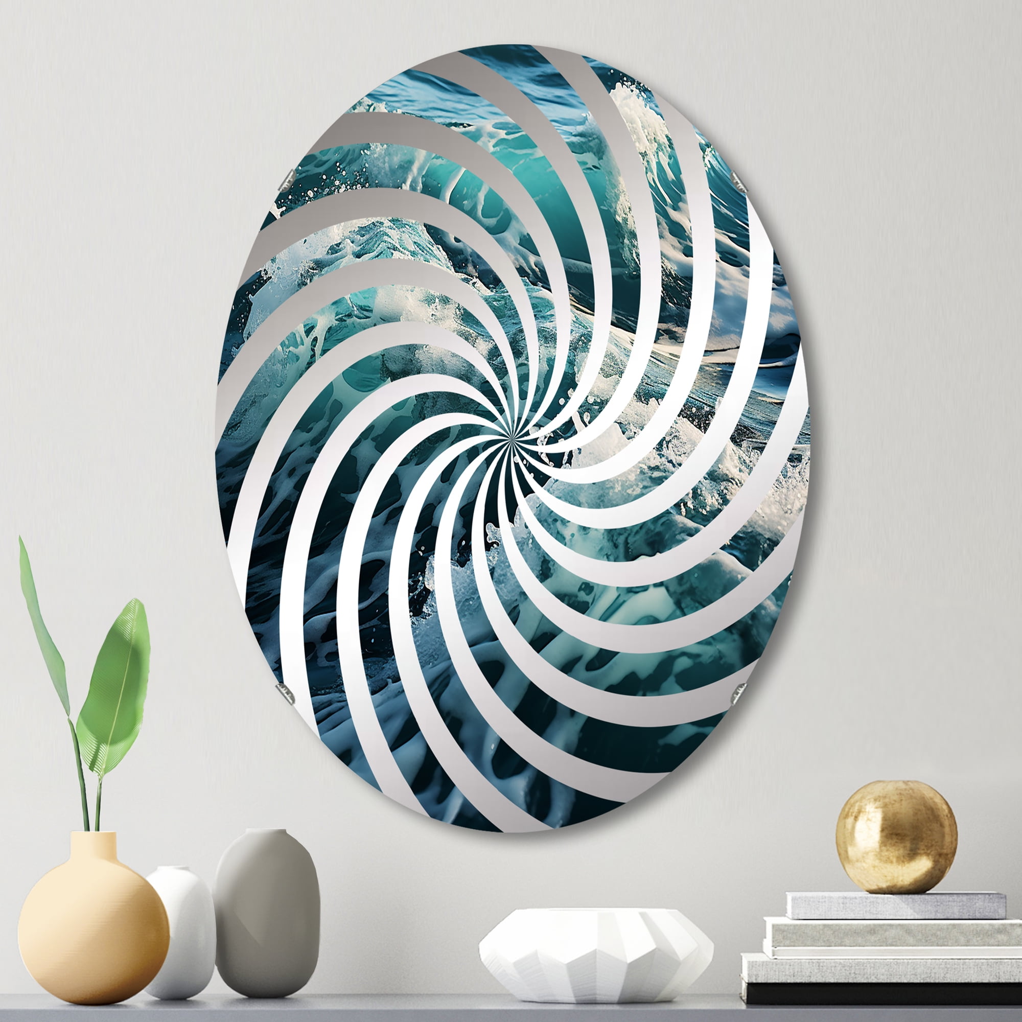 Designart "Fauvist Waves in Blue I" Ocean Vortex Round Wall Mirror ...
