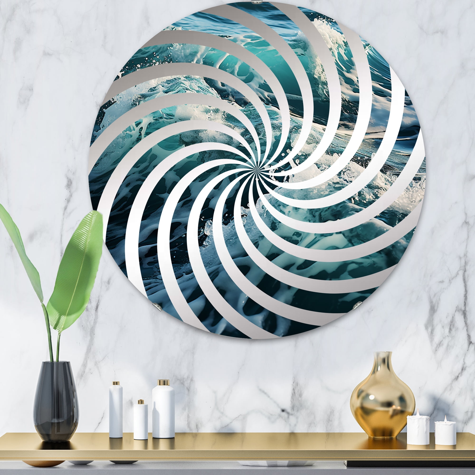 Designart "Fauvist Waves in Blue I" Ocean Vortex Round Wall Mirror ...