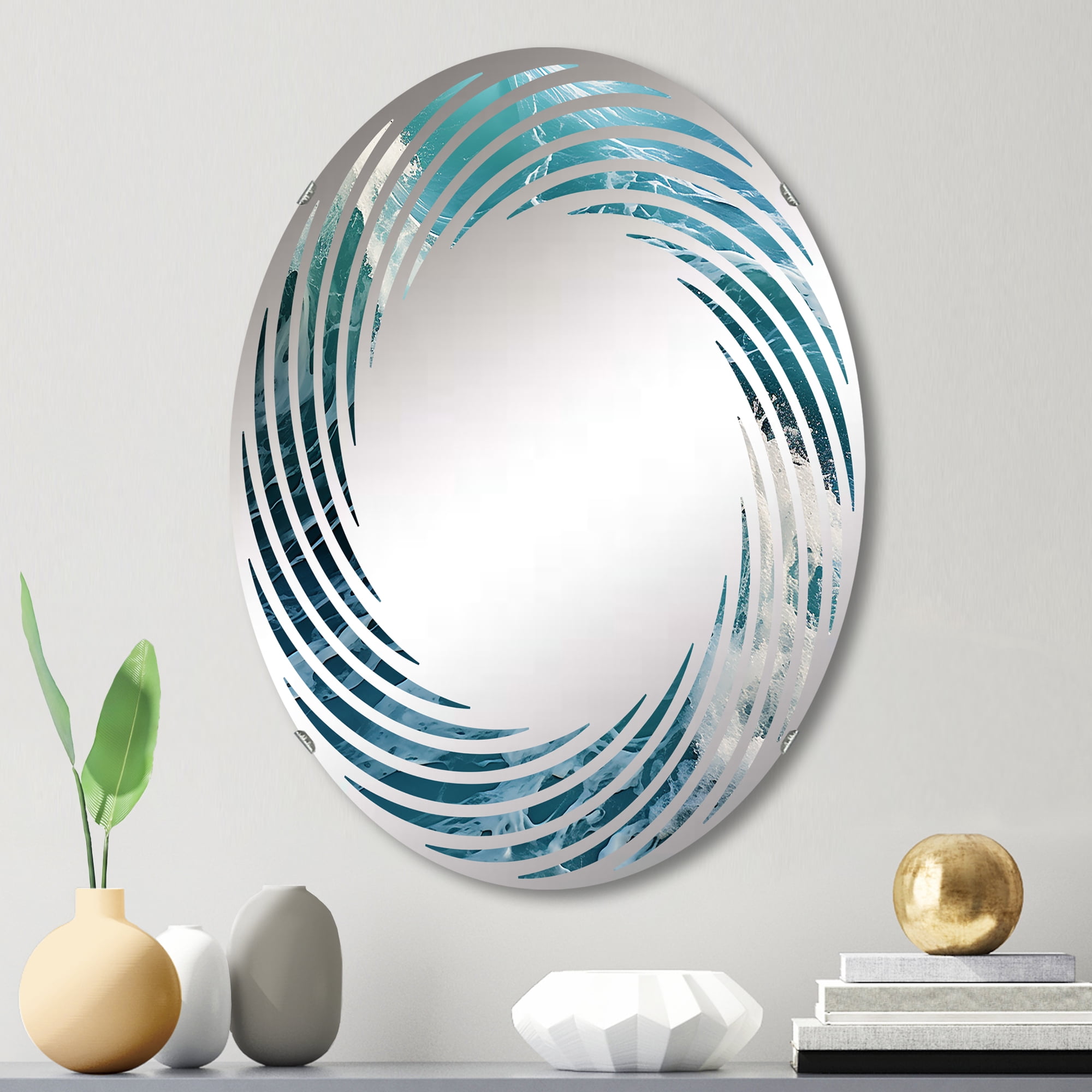 Designart "Fauvist Waves in Blue" Ocean Spiral Round Wall Mirror ...